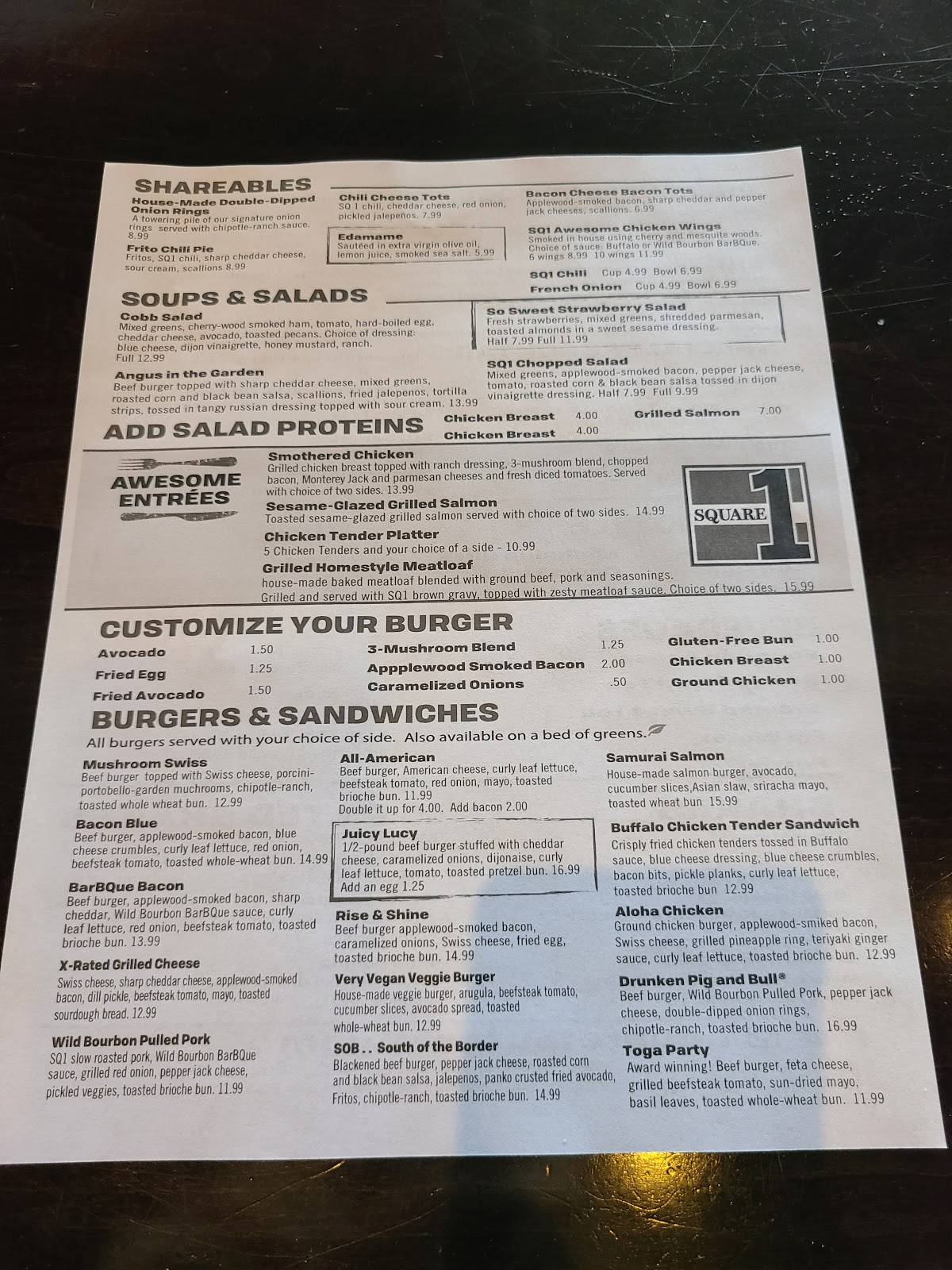 Menu at Square 1 Burgers & Bar, The Villages