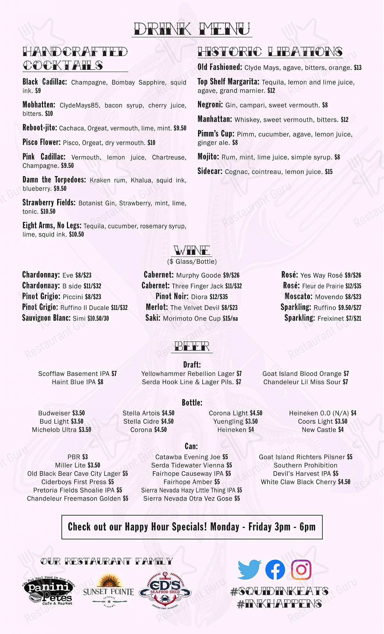 Menu at Squid Ink Eclectic Eats and Drinks cafe, Mobile