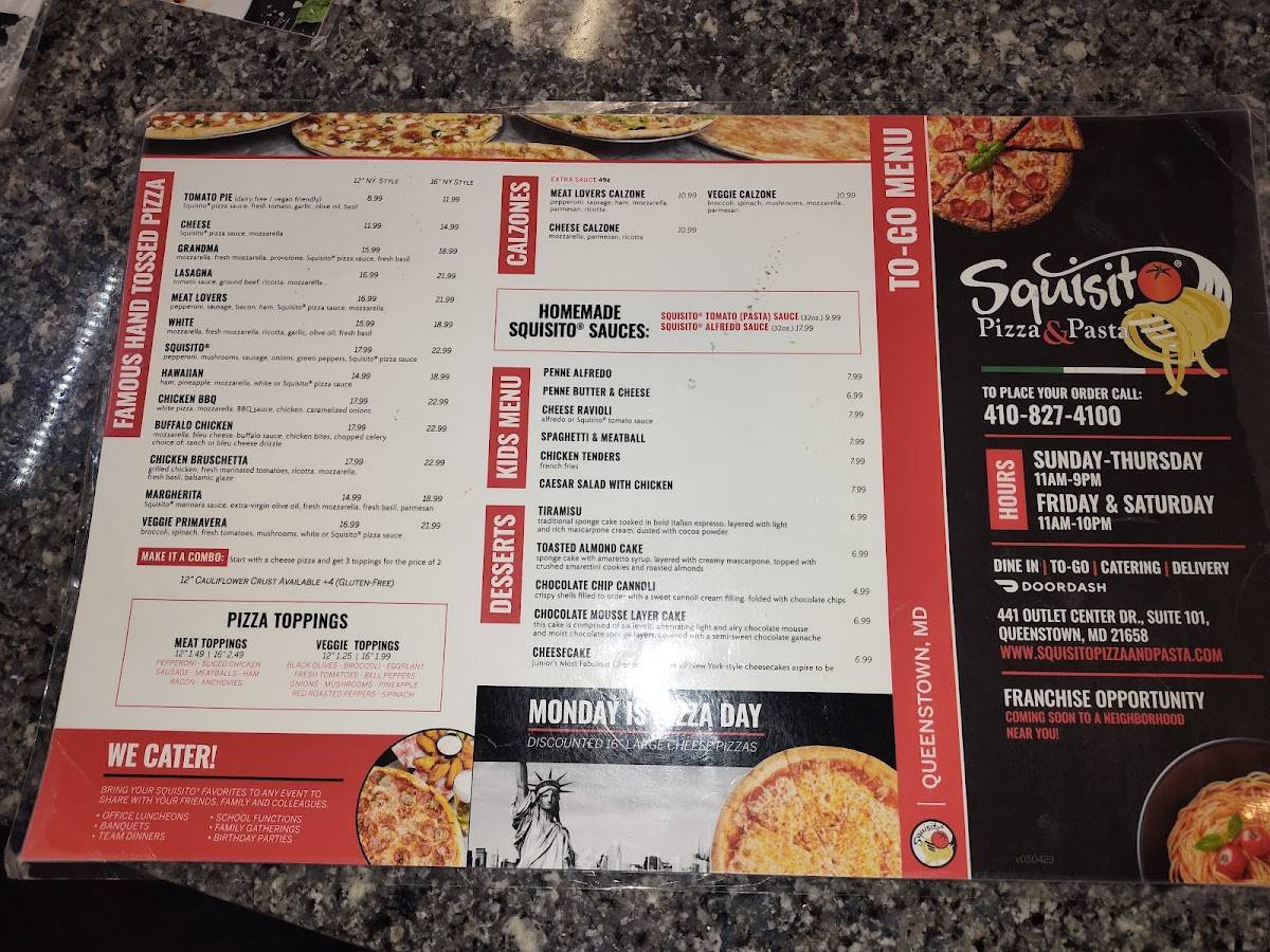 Menu at Squisito Pizza and Pasta - Queenstown pizzeria, Queenstown