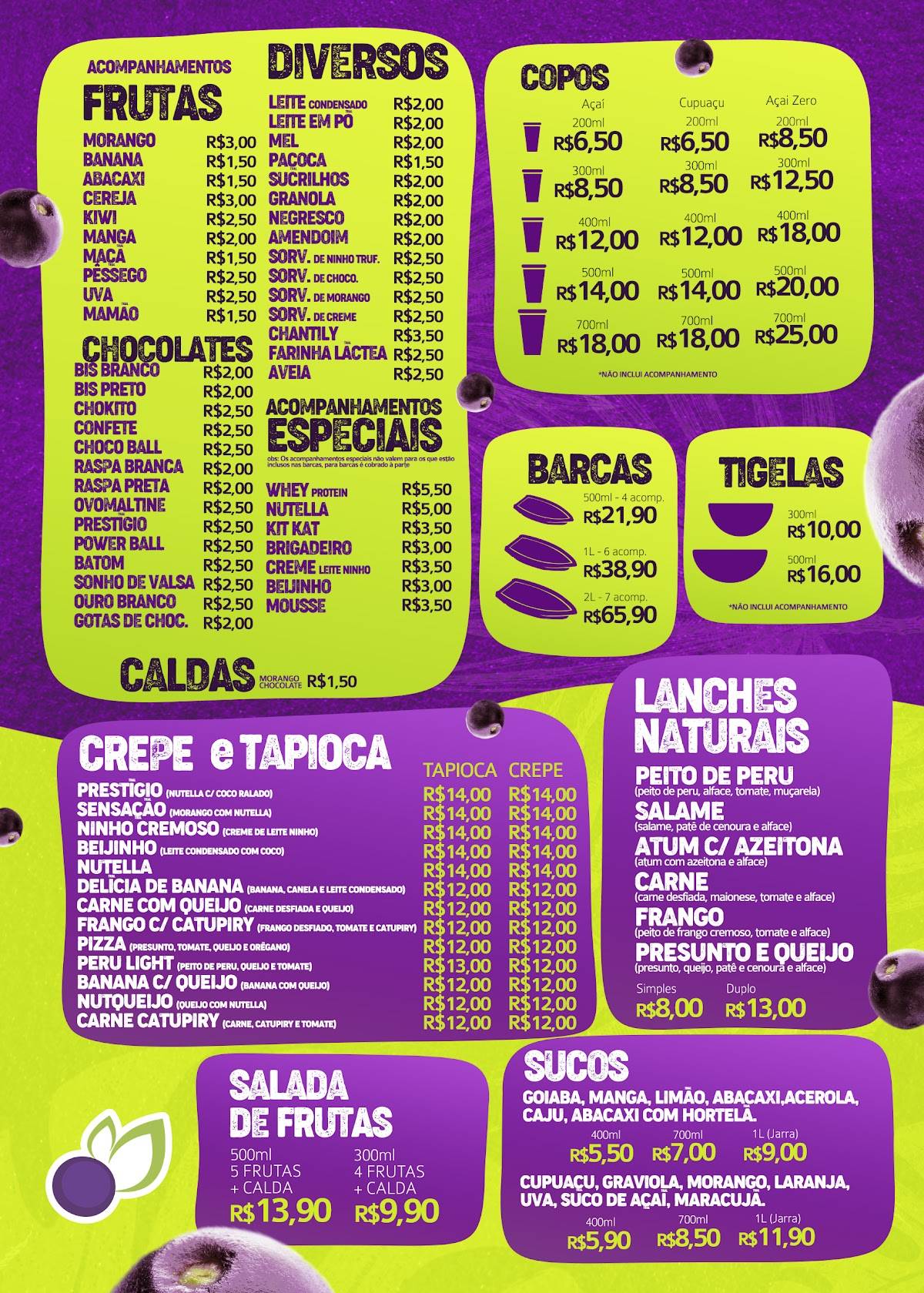 Menu em Sr. Açaí - Açaí em Taguatinga restaurante, Brasília, St ...