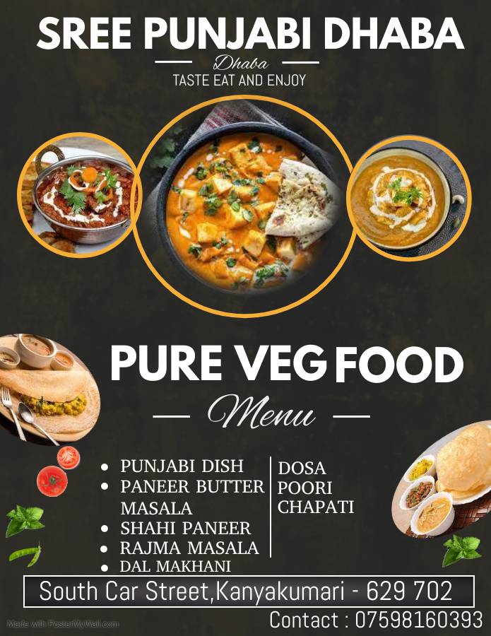 Menu at Shree Punjabi Dhabba (pure vegetarian), Kanyakumari, 1/1