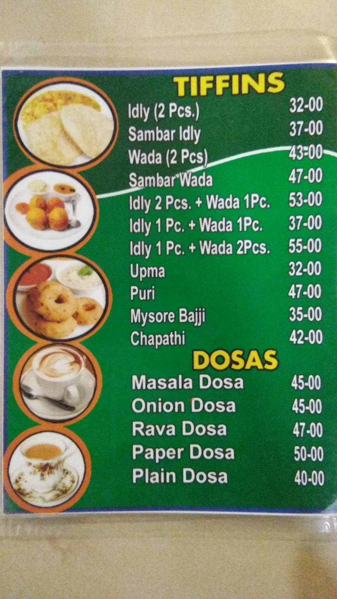 Menu at Sri Geetha Bhavan A/C Udipi Vegetarian Restaurant, Hanamkonda