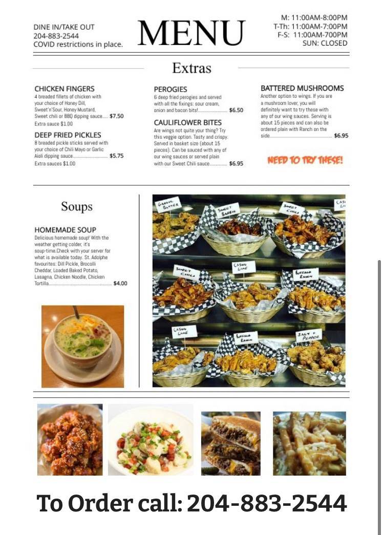 Menu at St Adolphe Motor Inn pub & bar, Saint Adolphe