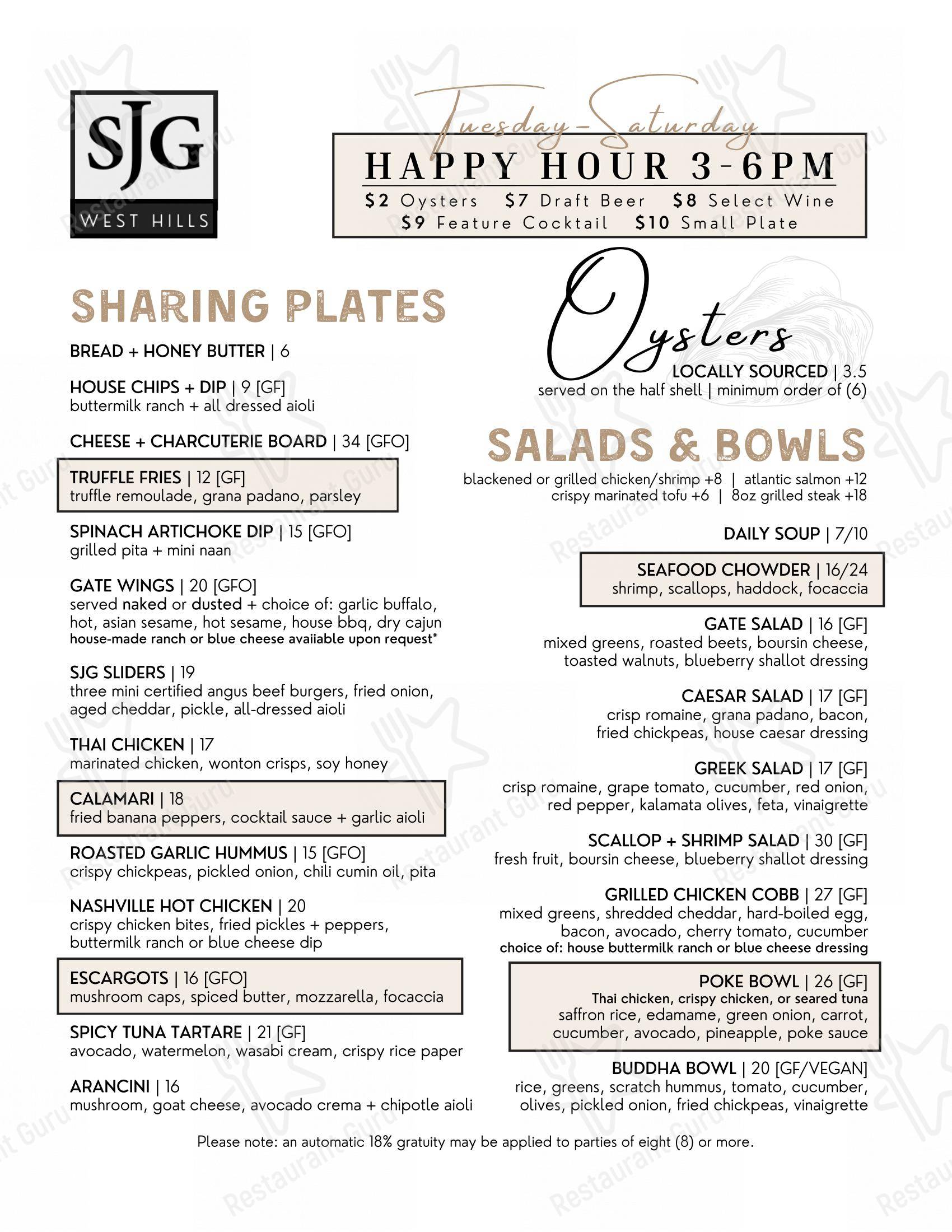 Menu at St. James Gate - Fredericton restaurant, Fredericton