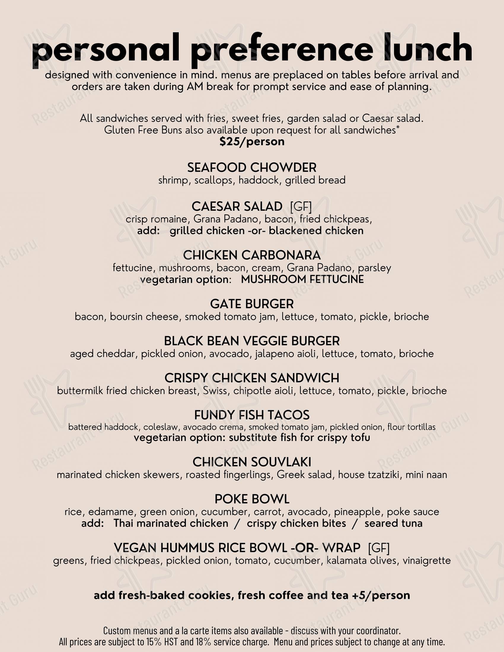Menu at St. James Gate - Fredericton restaurant, Fredericton