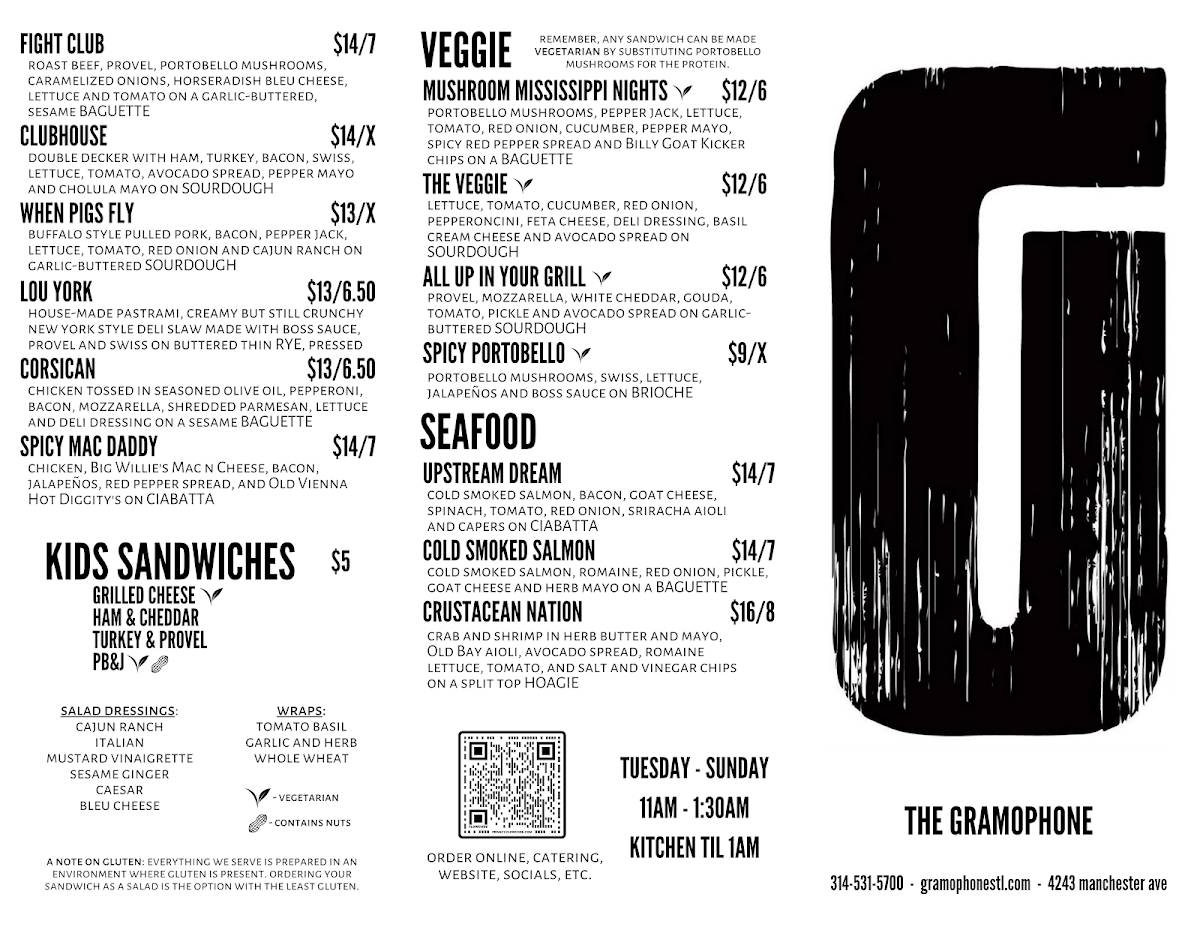 Menu at The Gramophone pub & bar, St. Louis
