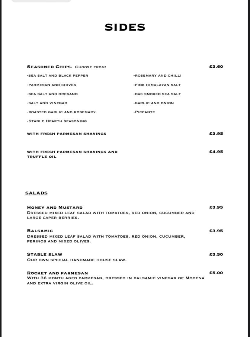 Menu at Stable Hearth pizzeria, Darlington, 33-35 Duke St