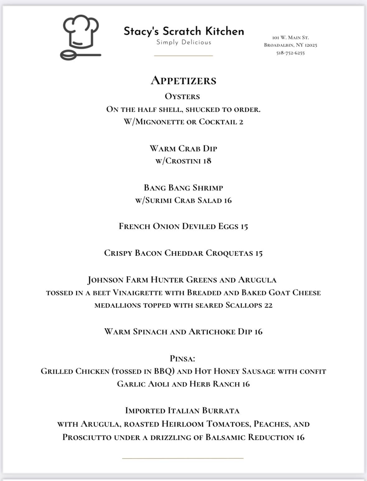 Menu at Stacy's Scratch Kitchen pub & bar, Broadalbin