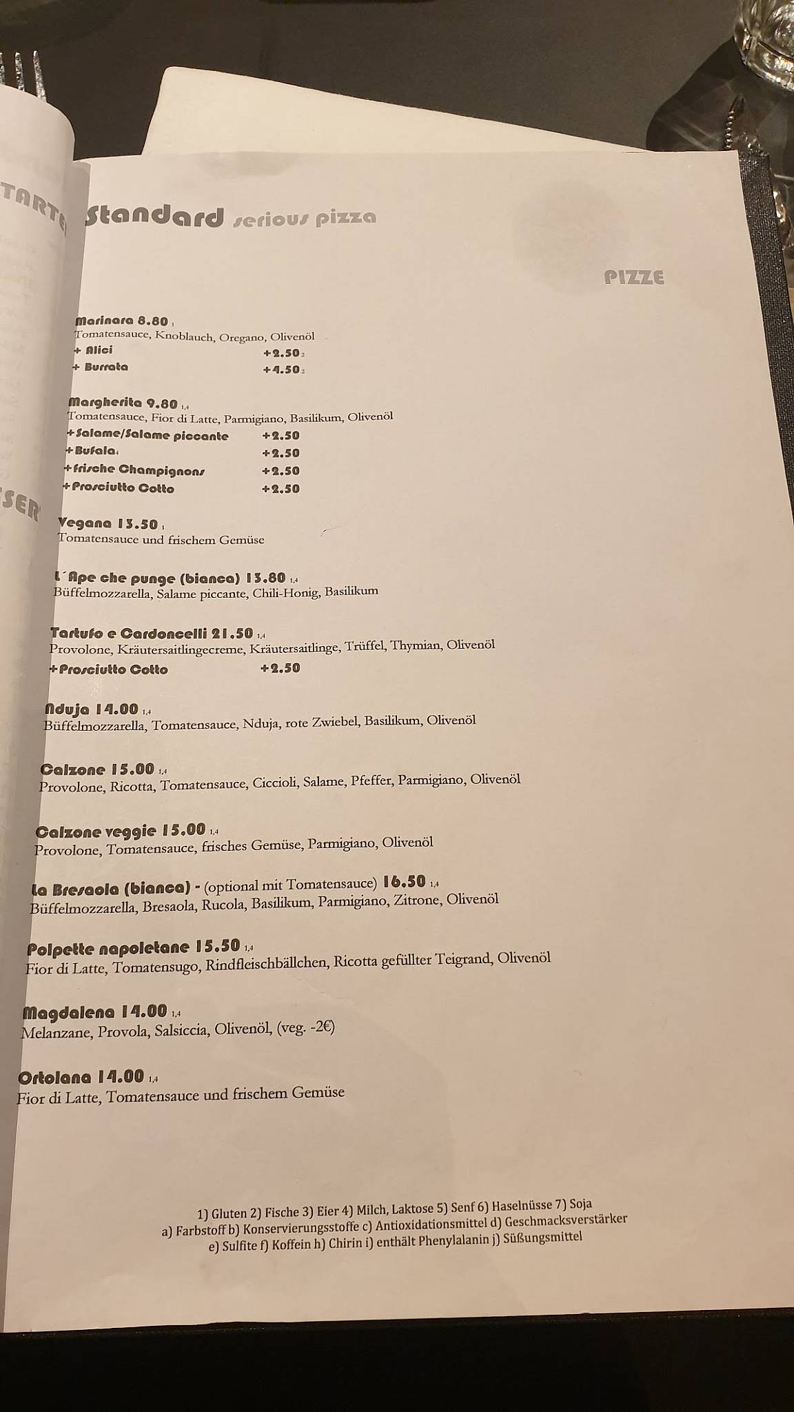 Speisekarte von Standard Pizza West, Berlin