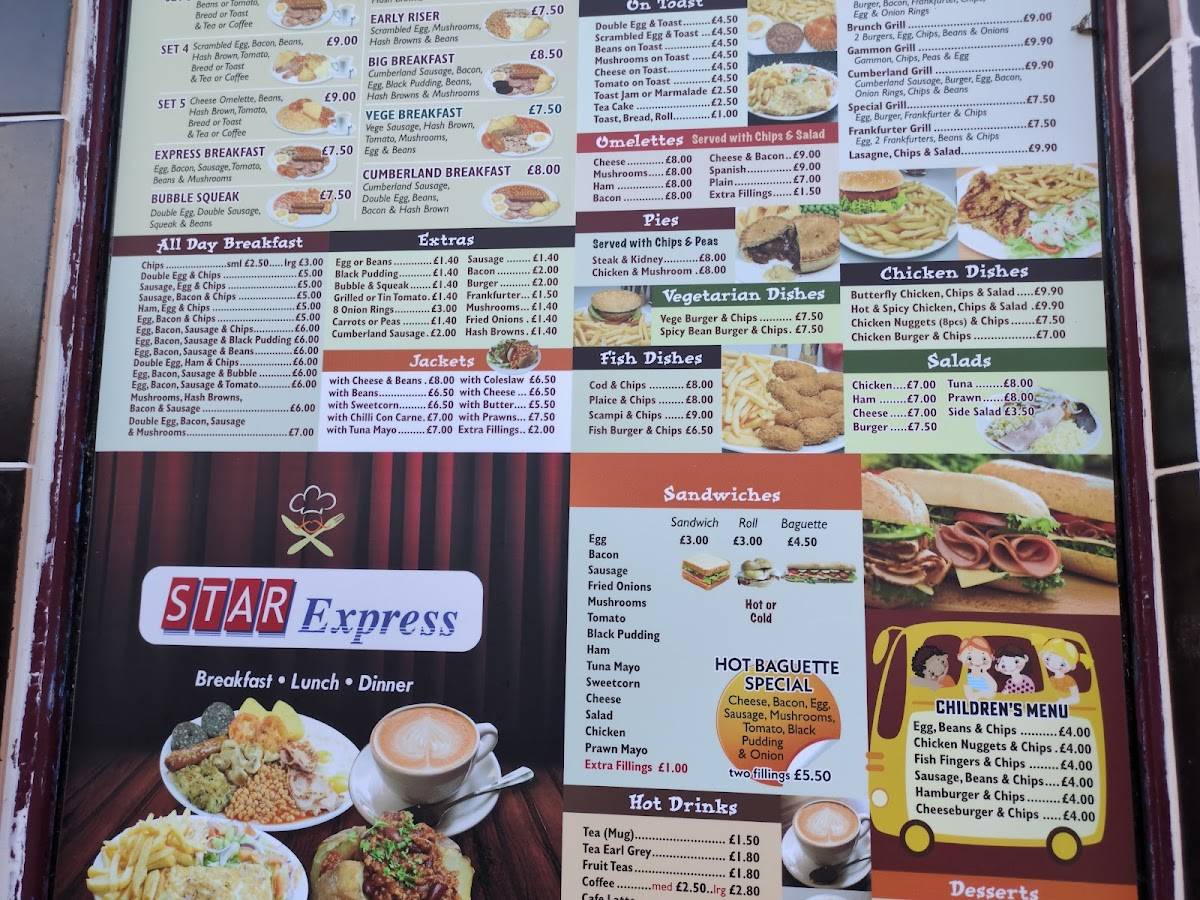 Menu at Star Express Cafe, Letchworth Garden City