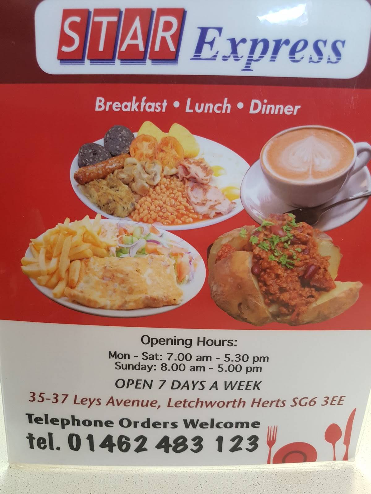 Menu at Star Express Cafe, Letchworth Garden City
