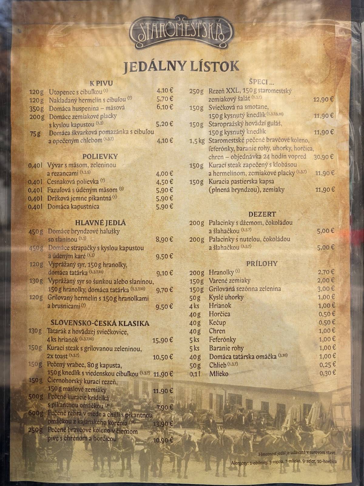Menu at Staromestská Piváreň pub & bar, Košice