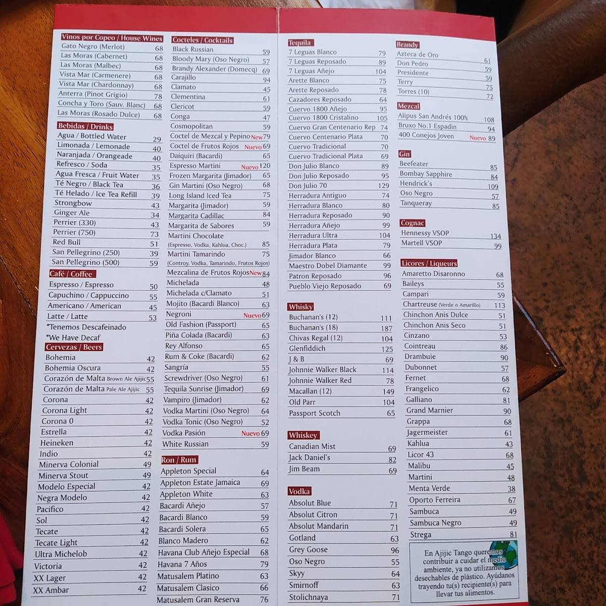Menu at Ajijic Tango steakhouse, Ajijic, Morelos 19
