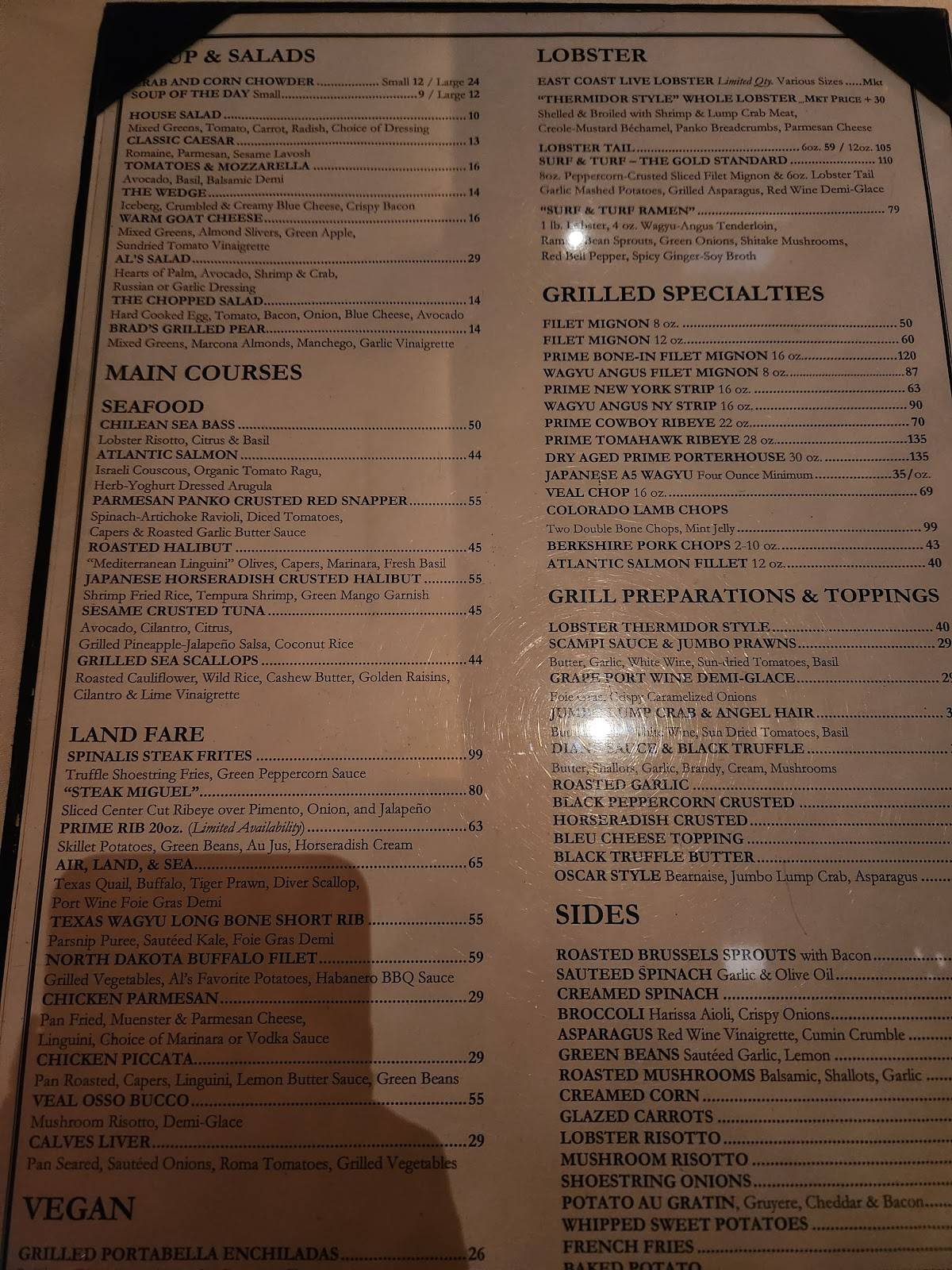 Menu at Al Biernat's Oak Lawn steakhouse, Dallas