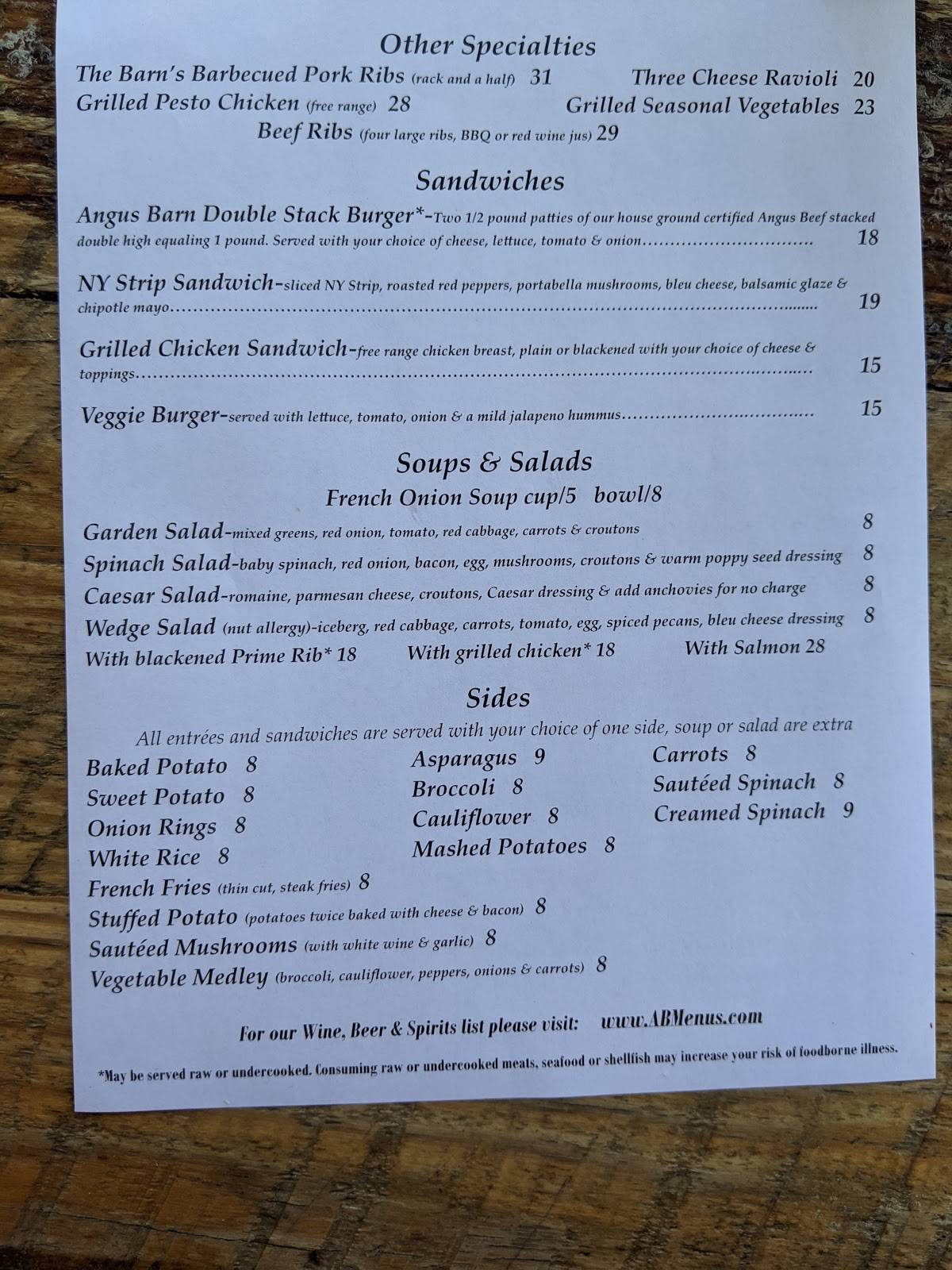 Menu at Angus Barn, Raleigh, Glenwood Ave
