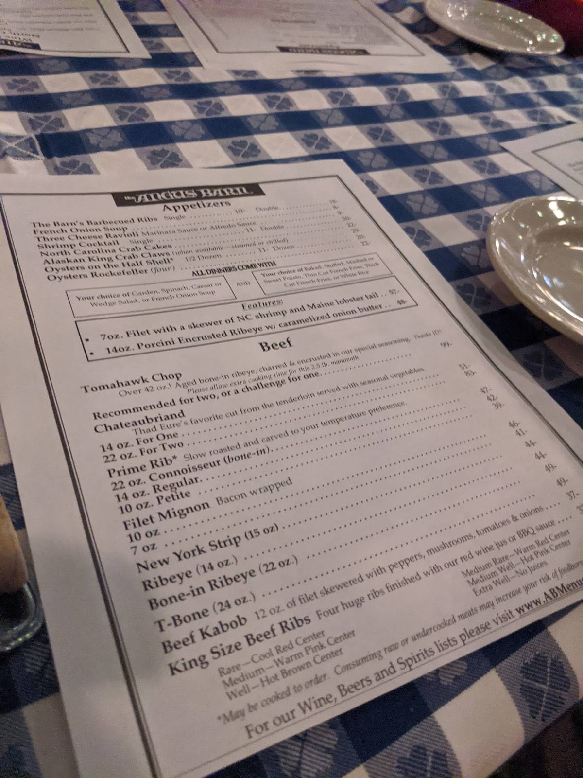 Menu at Angus Barn, Raleigh, Glenwood Ave