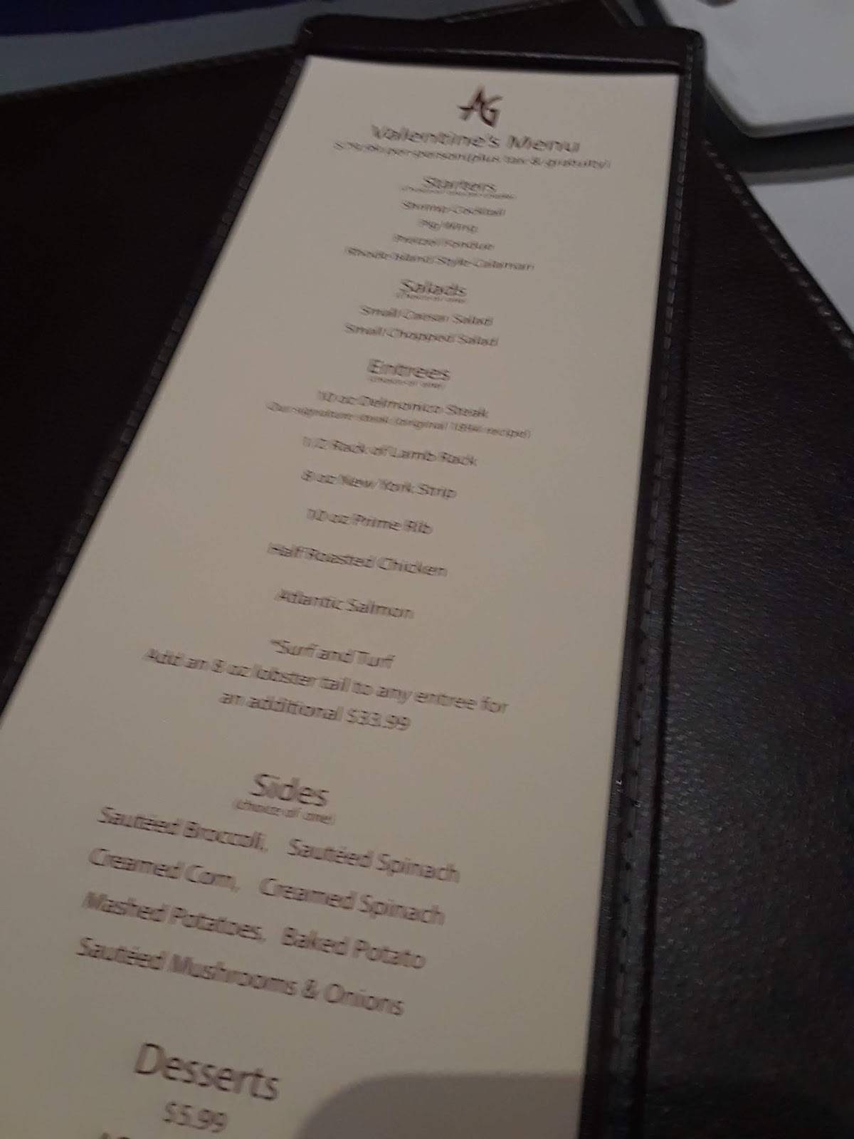 Menu at Arrowhead Grill steakhouse, Glendale