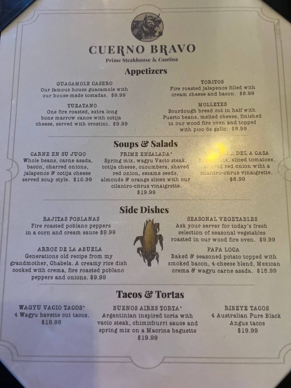 Menu at Cuerno Bravo Steakhouse, Tacoma