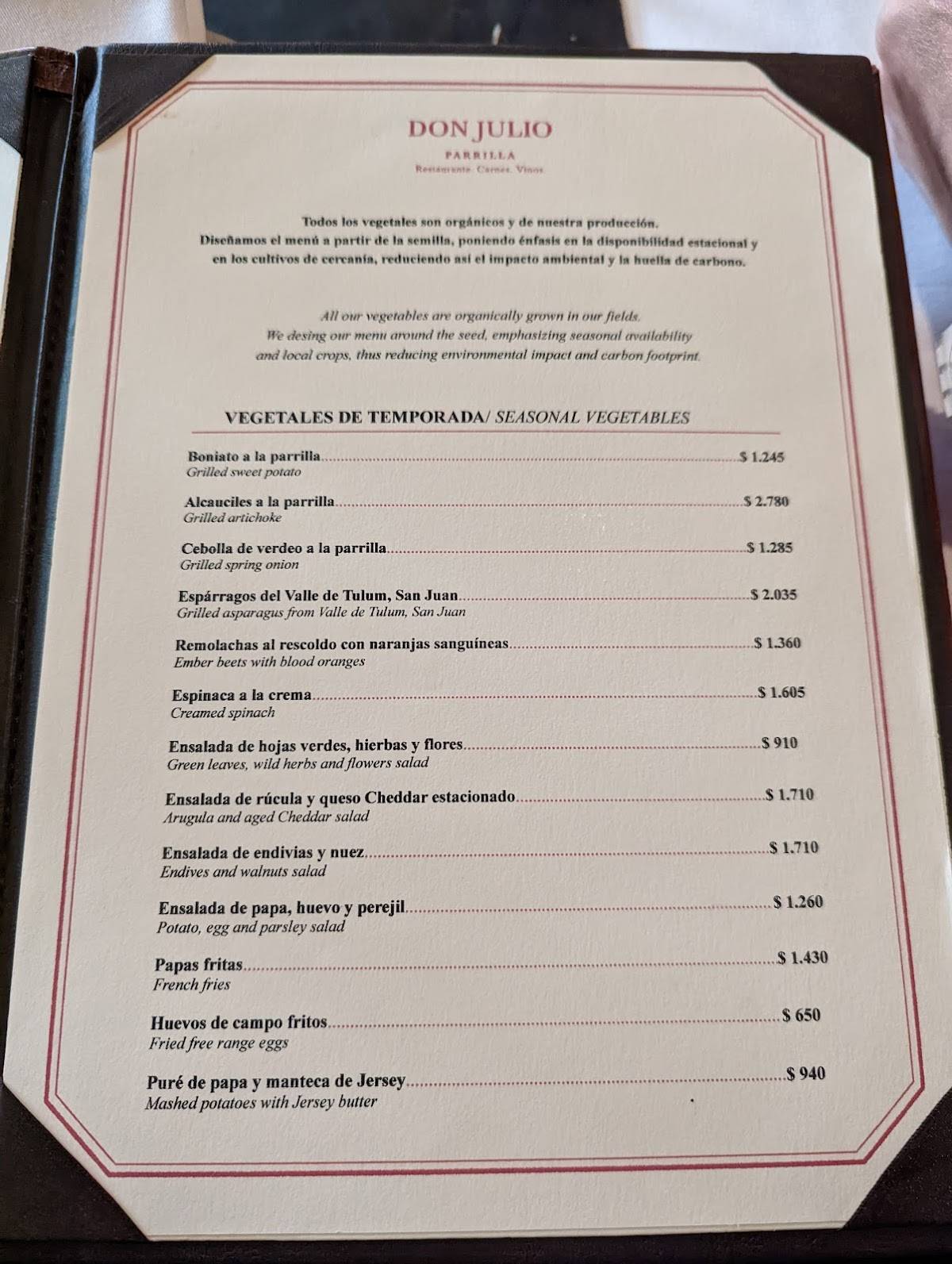 Menu at Don Julio steakhouse, Buenos Aires, Guatemala 4699