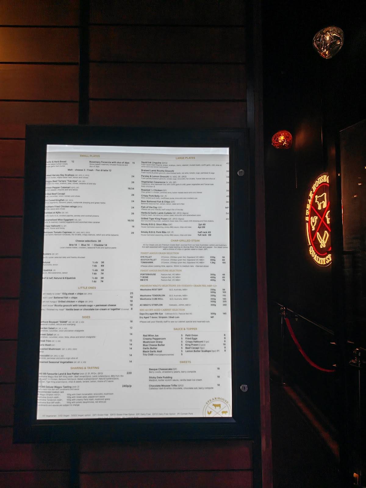 Menu at Steakhouse Grill 66 CBD, Melbourne