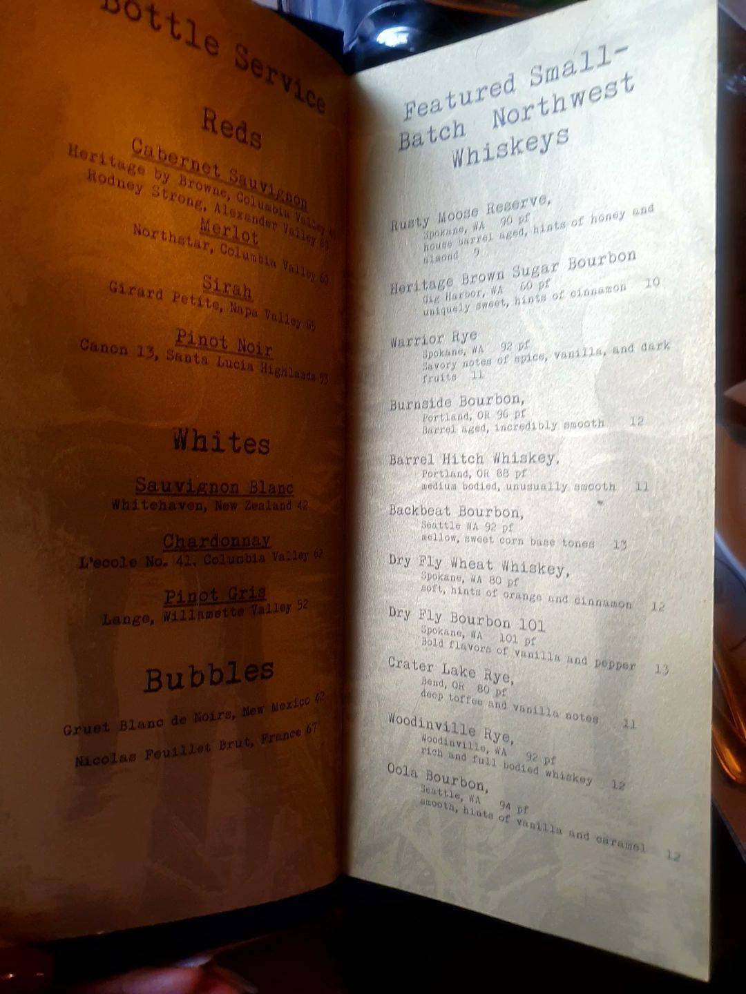 Menu at Rusty Moose steakhouse, Spokane, 9105 US-2