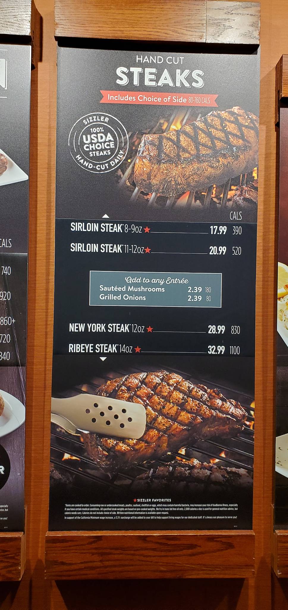 Menu at Sizzler steakhouse, West Covina, W Covina Pkwy