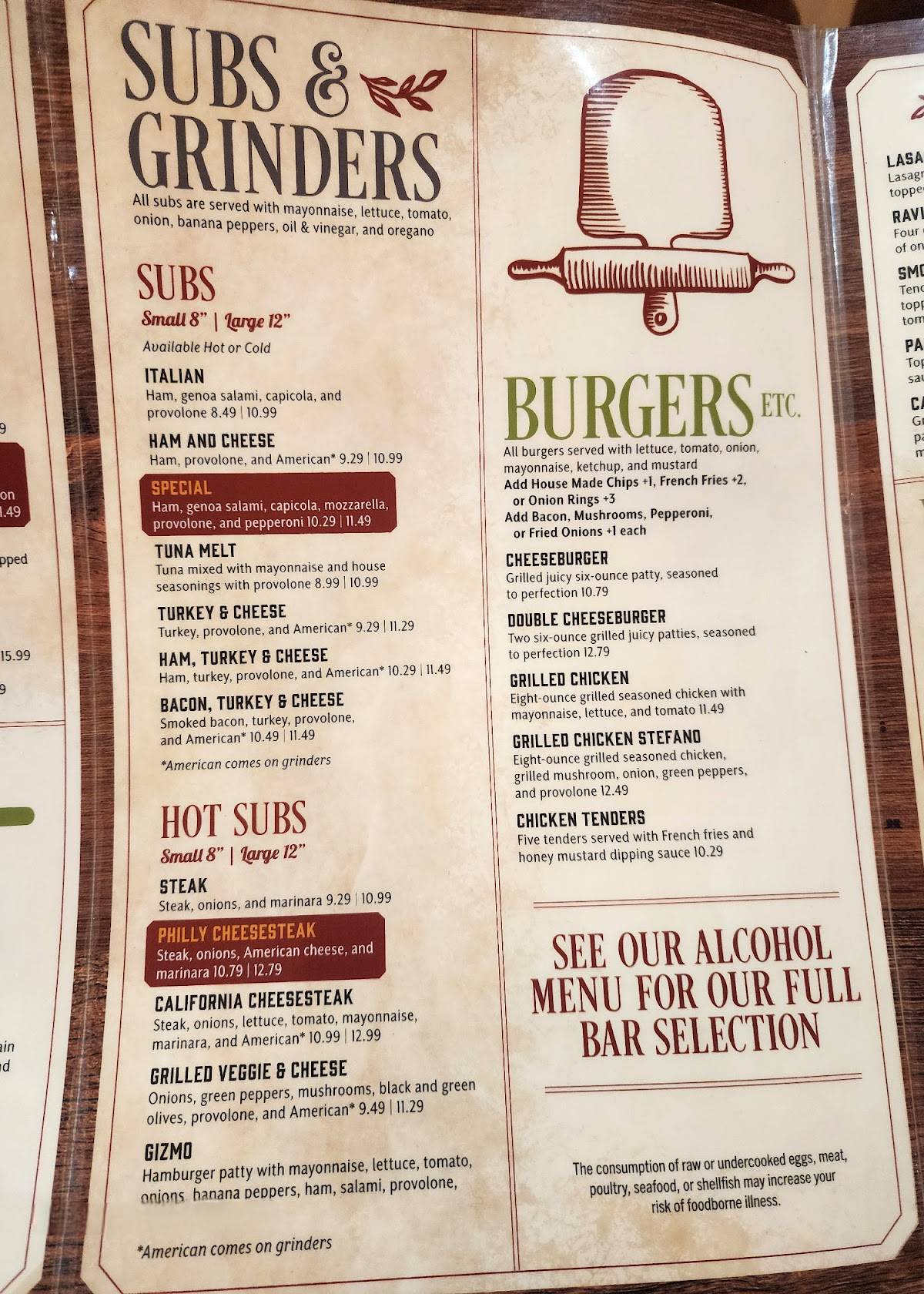 Menu at Stefano's Italian of Florence pizzeria, Florence