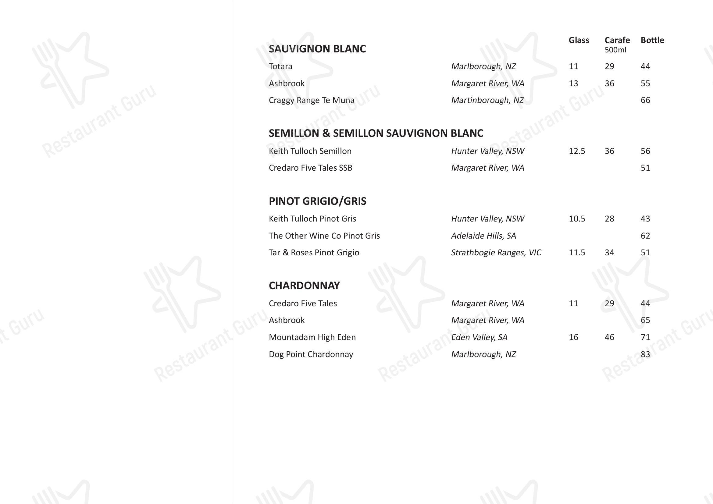 Menu at Stella Blu Dee Why restaurant, Dee Why