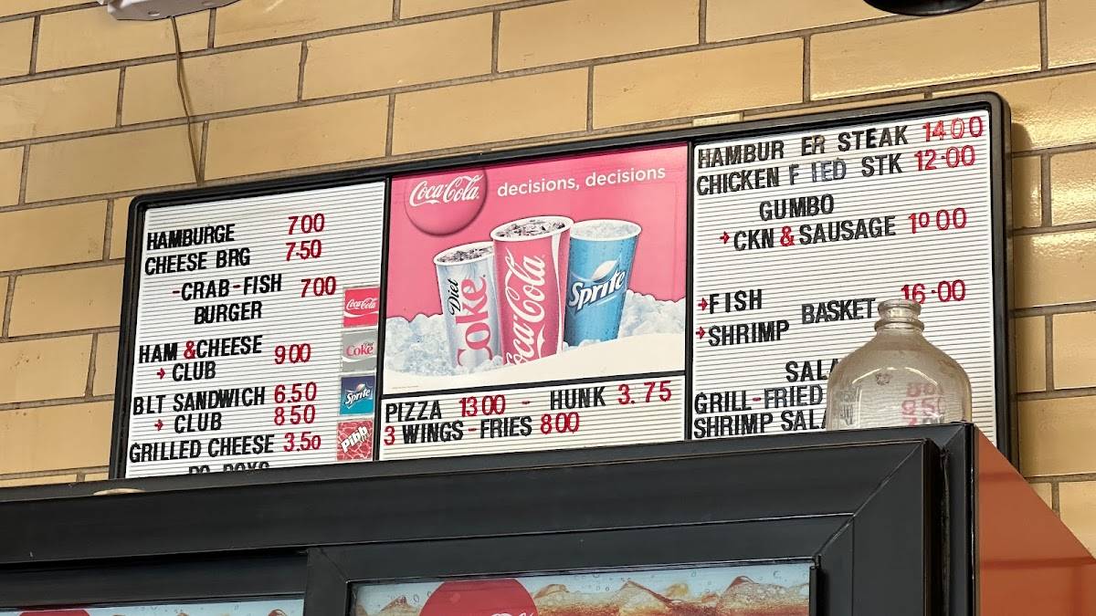 Menu at Stelly's restaurant, Lebeau, U. S. Hwy 71