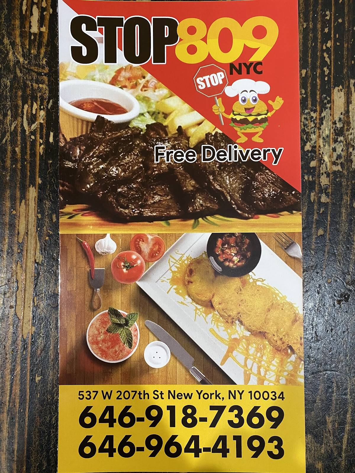Menu at Stop 809 restaurant, New York City, 537 W 207th St