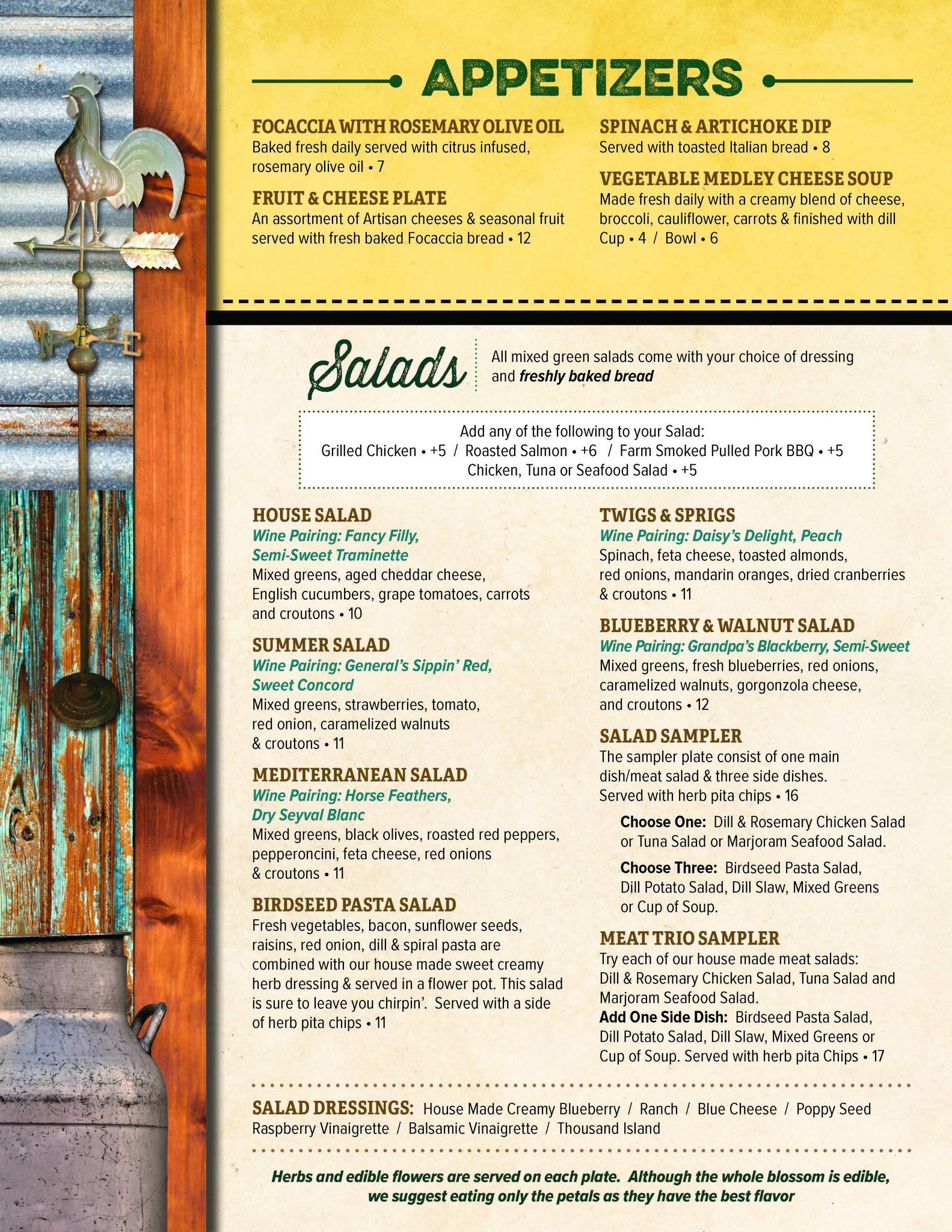 Menu at Stream Cliff Farm, Restaurant & Winery, Commiskey