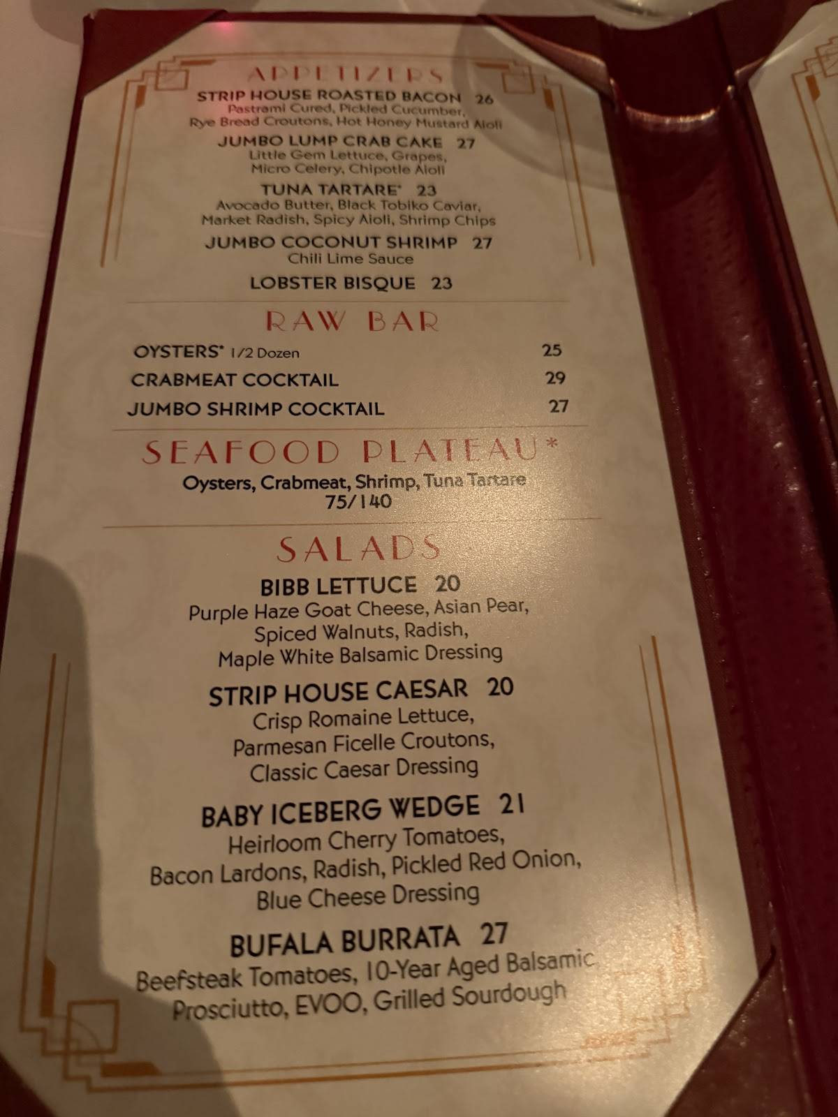 Menu at Strip House Steakhouse, New York City, 13 E 12th St