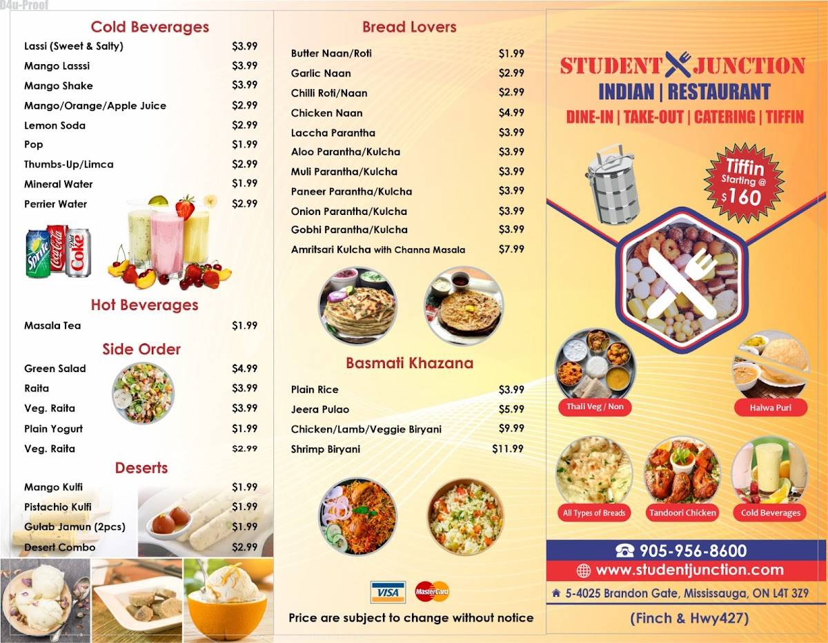 Menu au Student Junction Indian Restaurant, Mississauga