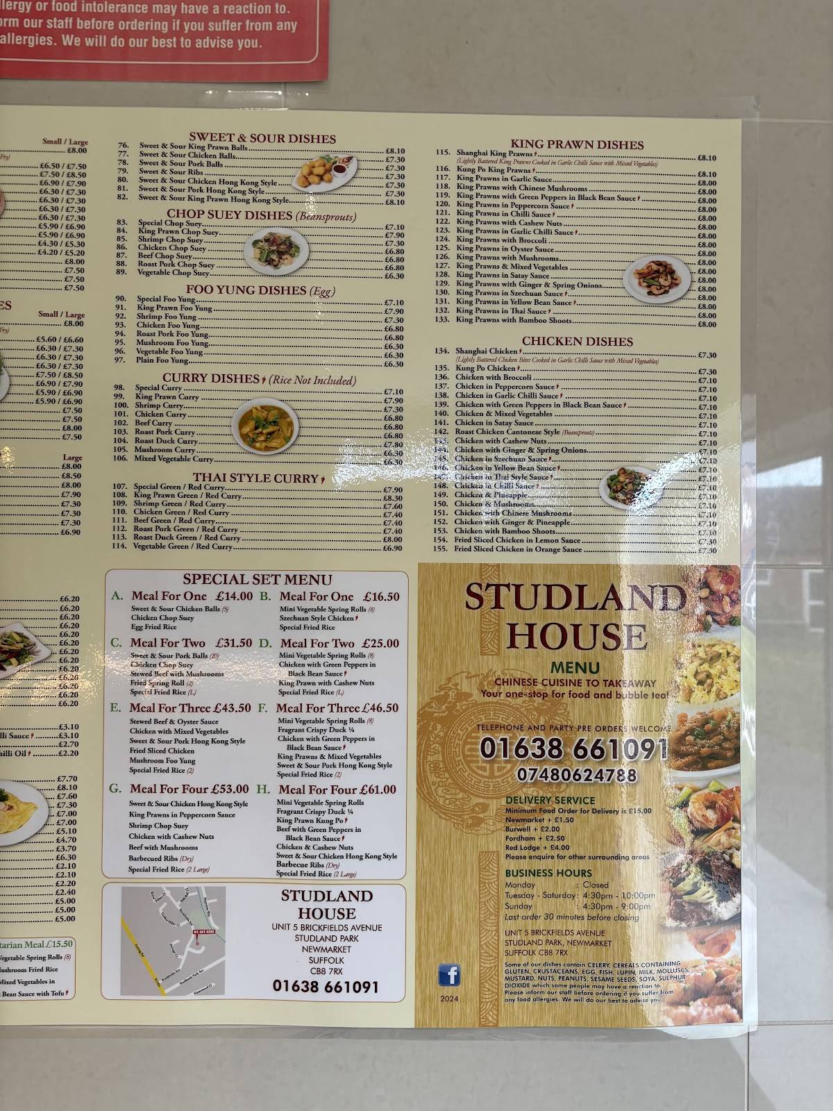 Carta de comida rápida Studland House x BOBA, Newmarket