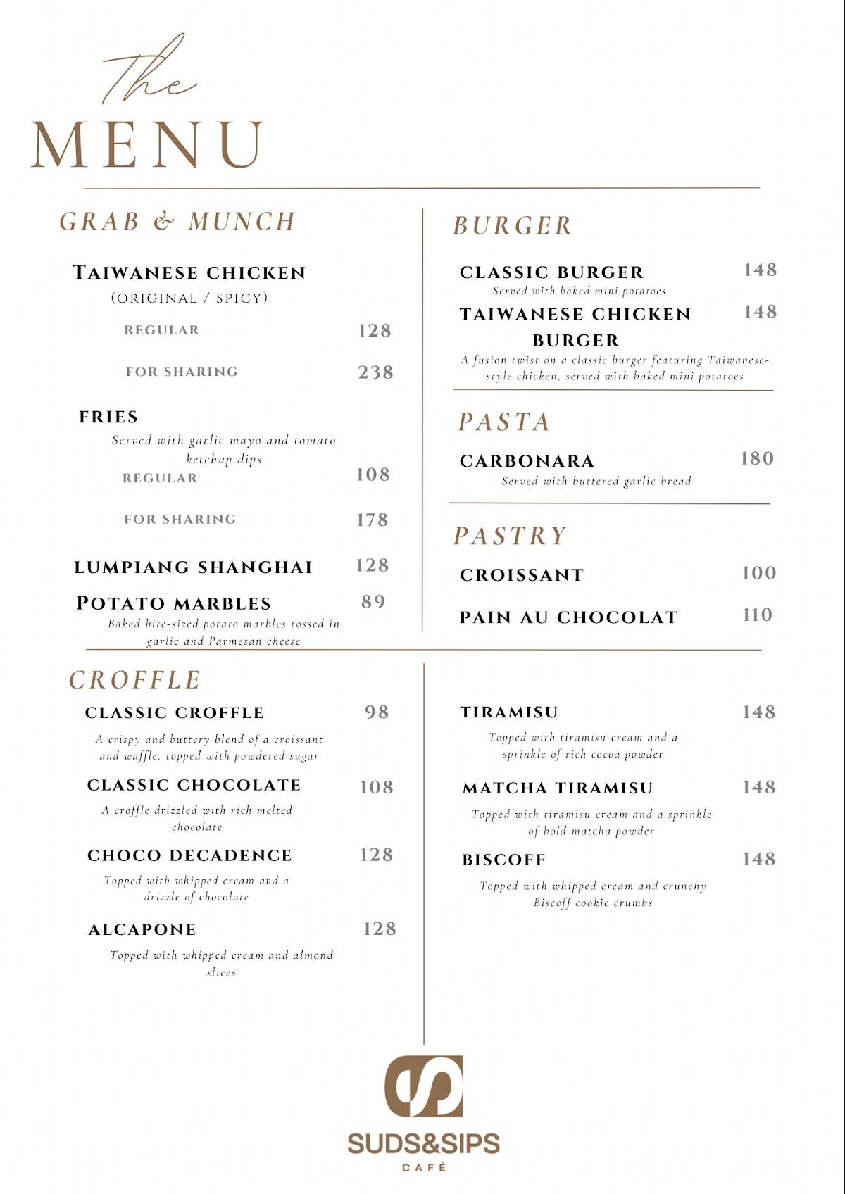Menu at Suds & Sips Café, Iloilo City
