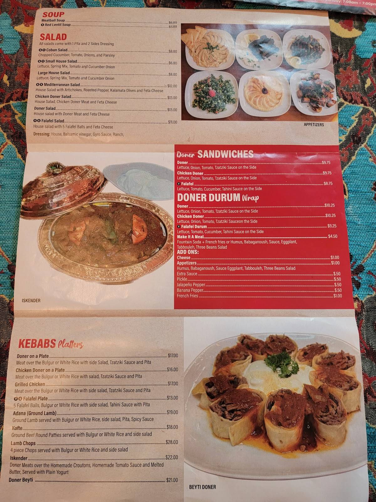 Menu at Sultan Döner Kebab restaurant, Pittsburgh