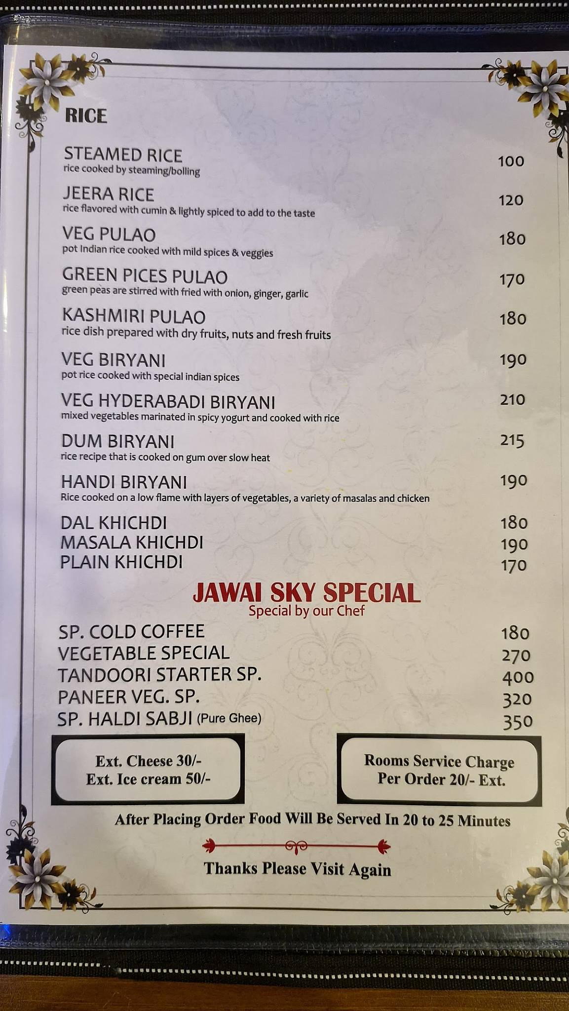 Menu at Jawai Sky Rooftop Restaurant Cafe, Sumerpur