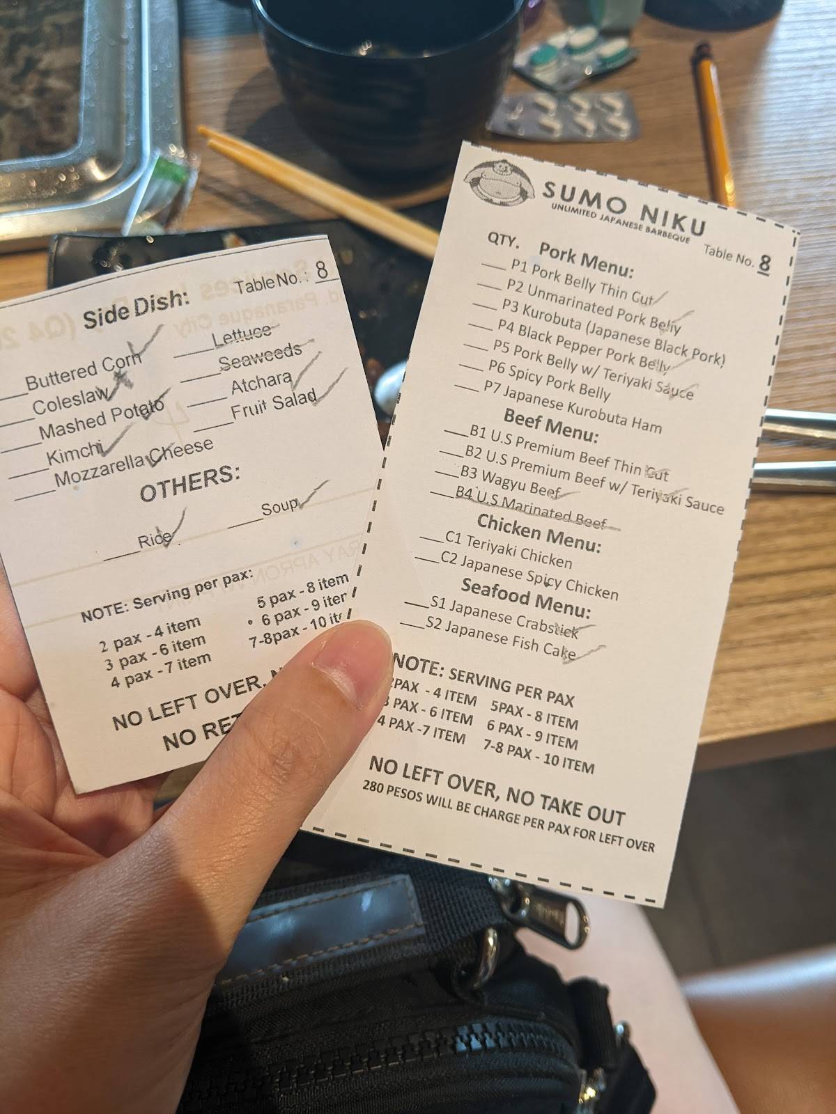 Menu at Sumo Niku restaurant, Angeles