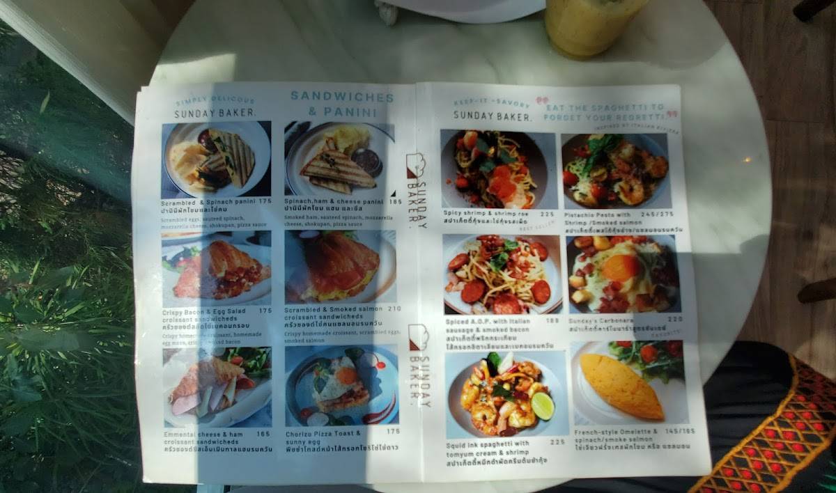 Menu at Sunday Baker cafe, Chiang Mai