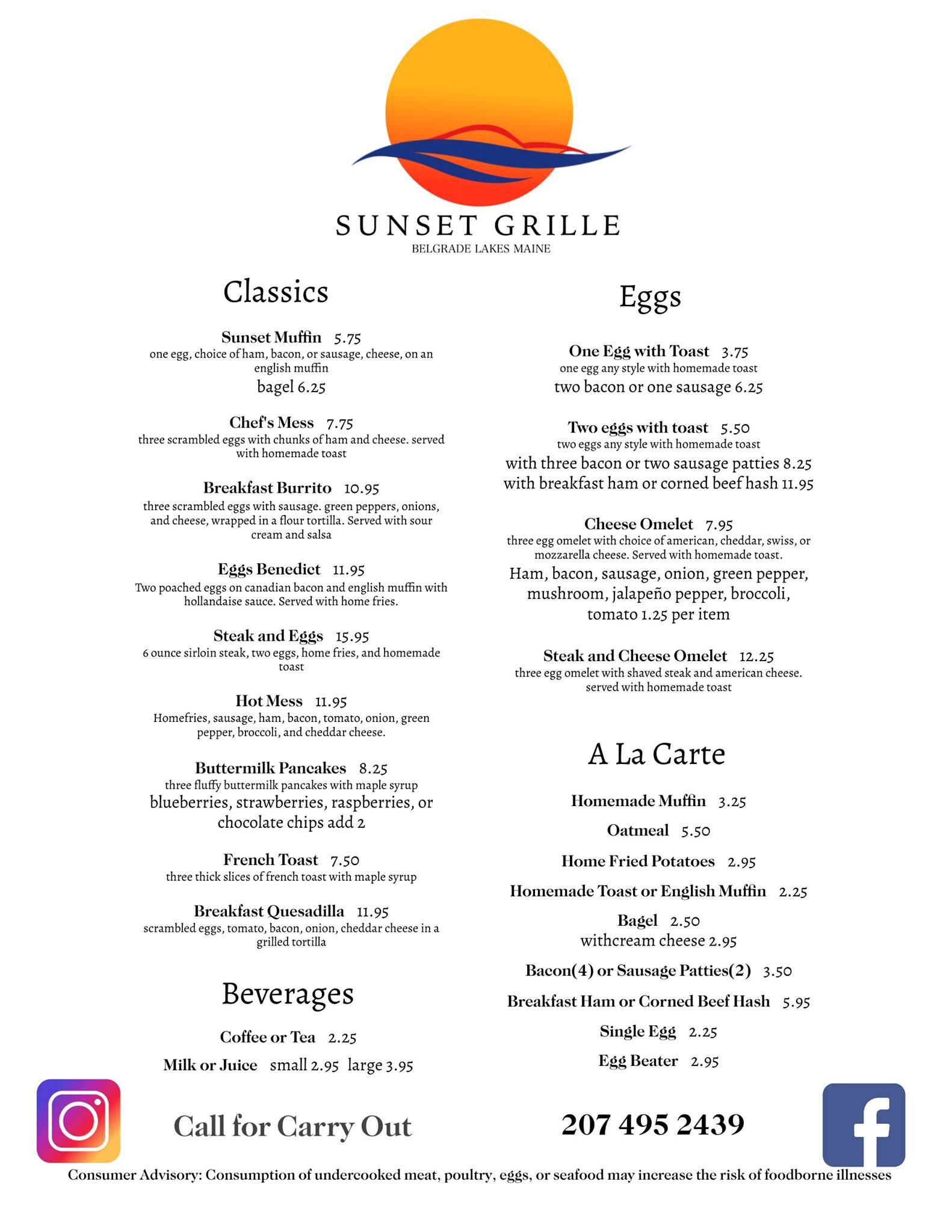 Menu at Sunset Grill pub & bar, Belgrade, 1214 West Rd