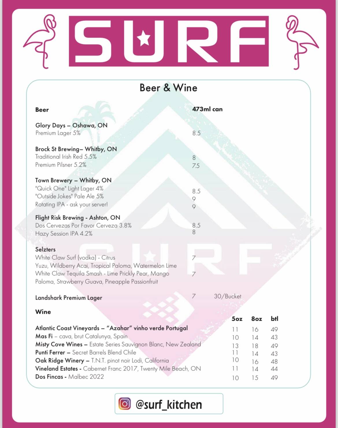 Menu at Surf pub & bar, Whitby