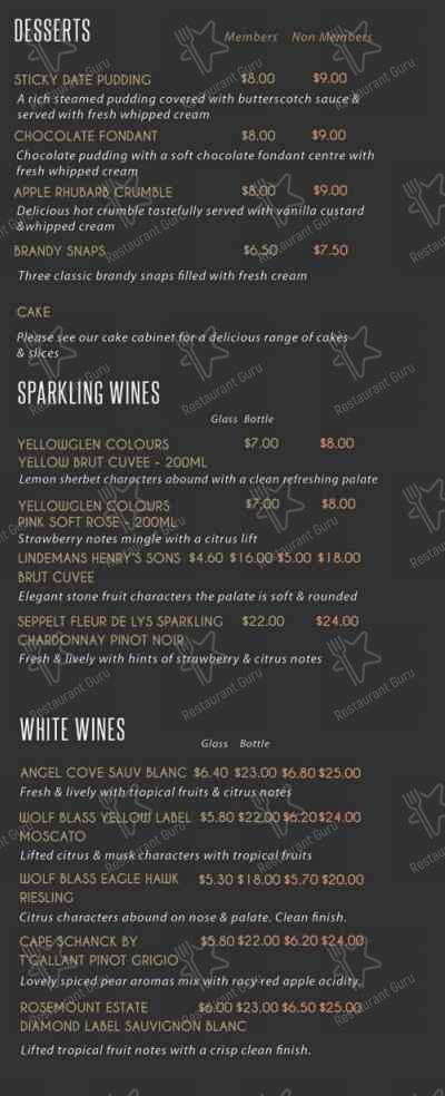 Menu at Rsl restaurant, Surfers Paradise