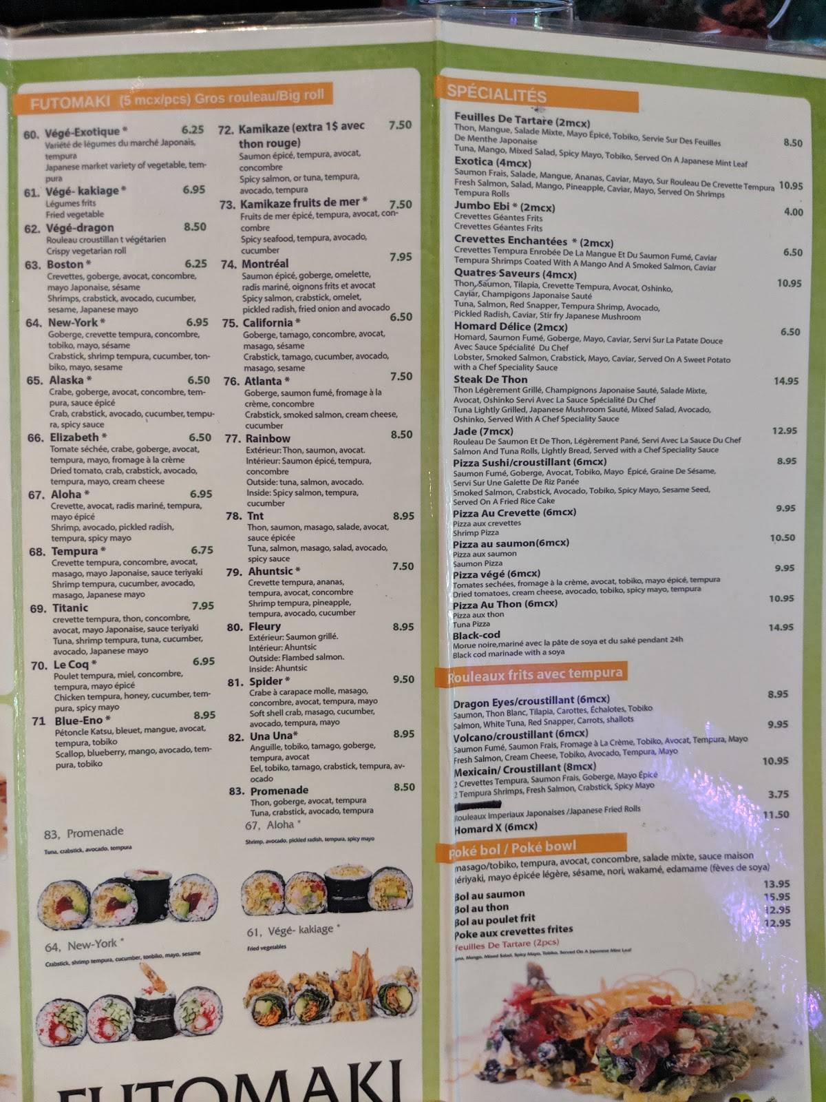 Carta del restaurante Sushi Ami, Montréal