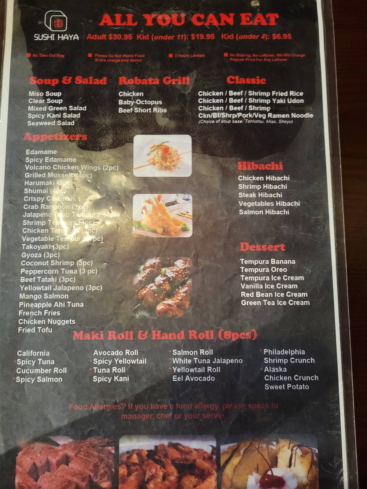 Menu at Sushi Haya Cypress restaurant, Cypress