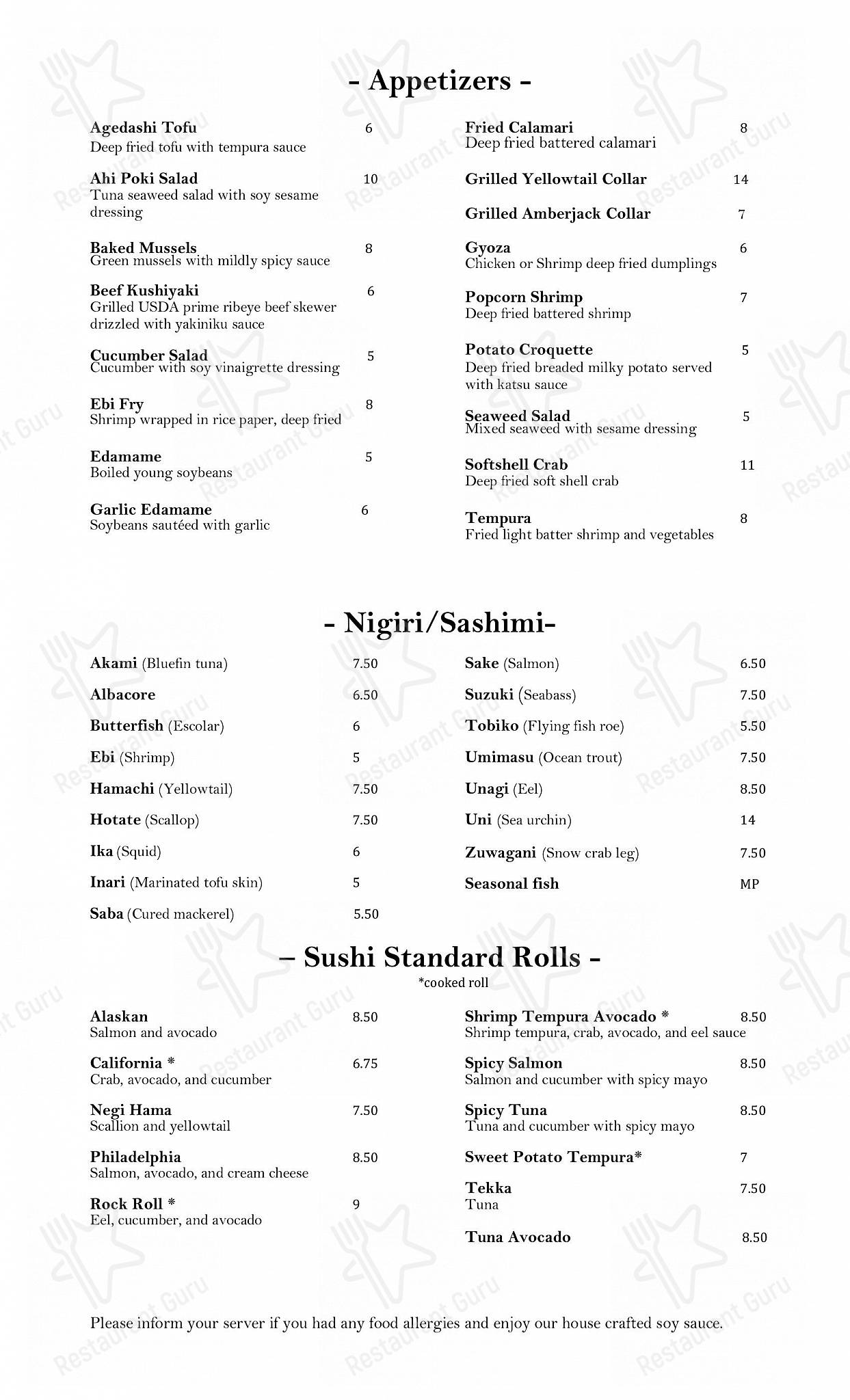 Menu at Sushi Kuu restaurant, Visalia, 509 E Main St