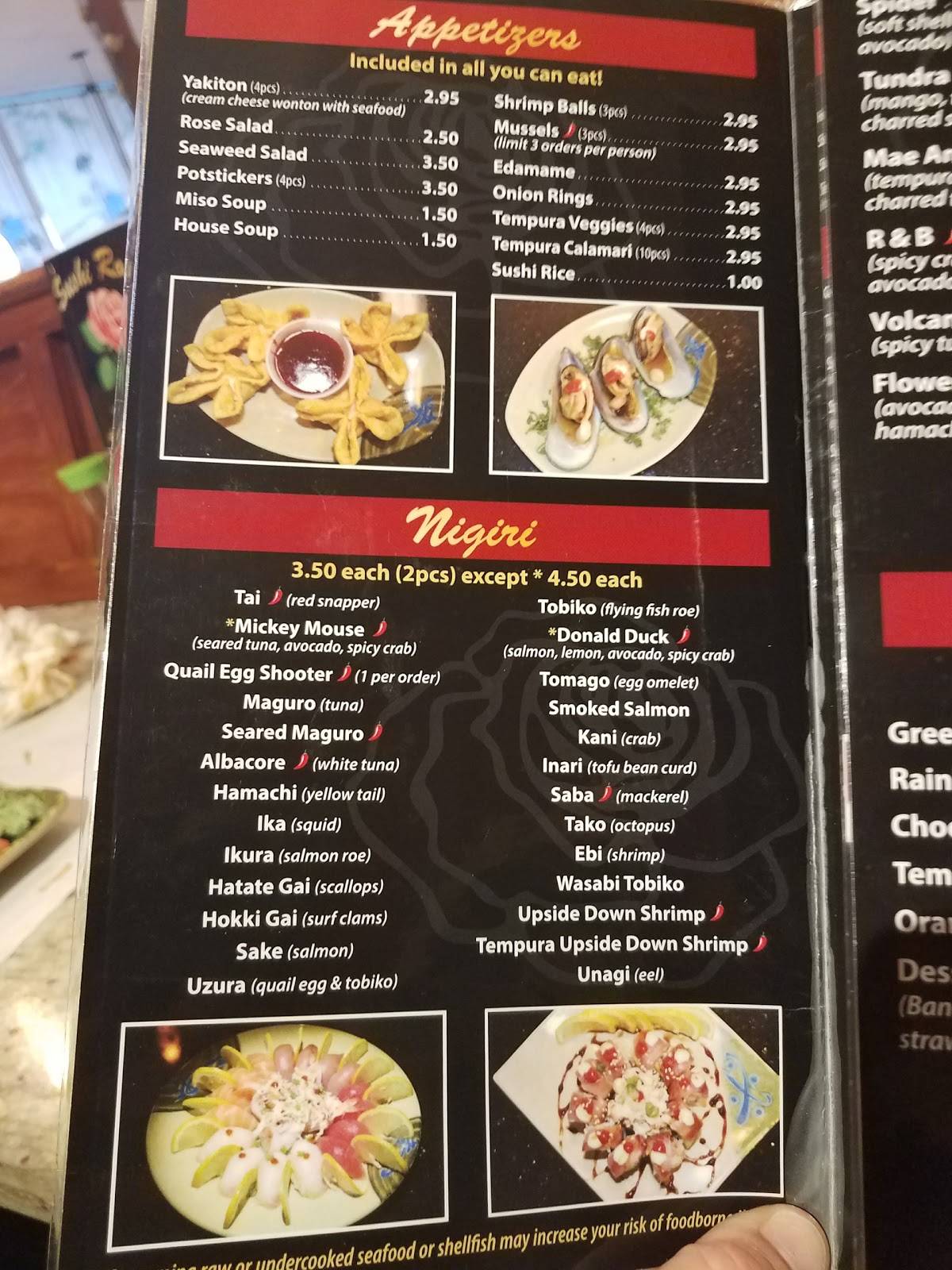 Menu at Sushi Rose restaurant, Reno, Sierra Highlands Dr Ste B147A