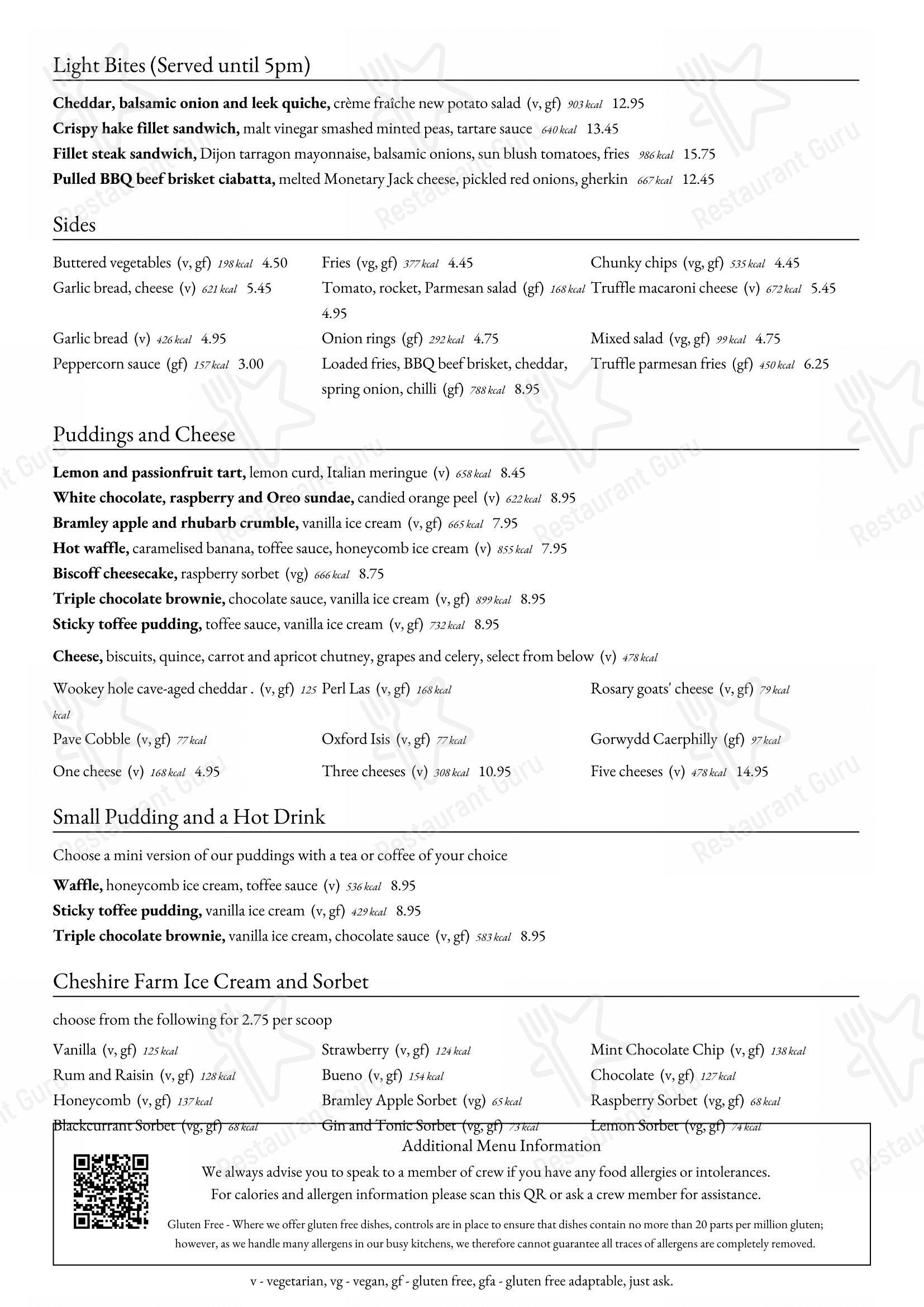 Menu at Sutton Hall pub & bar, Macclesfield