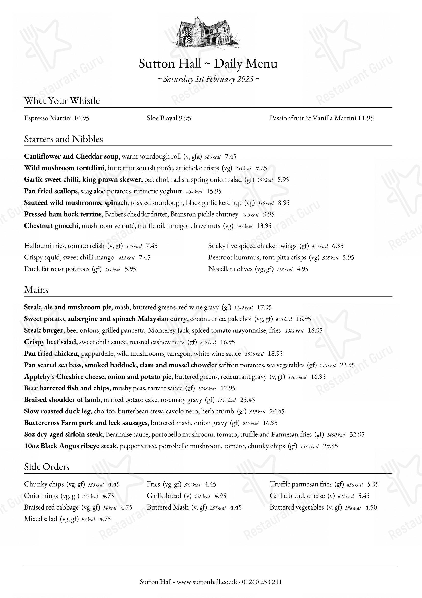Menu at Sutton Hall pub & bar, Macclesfield