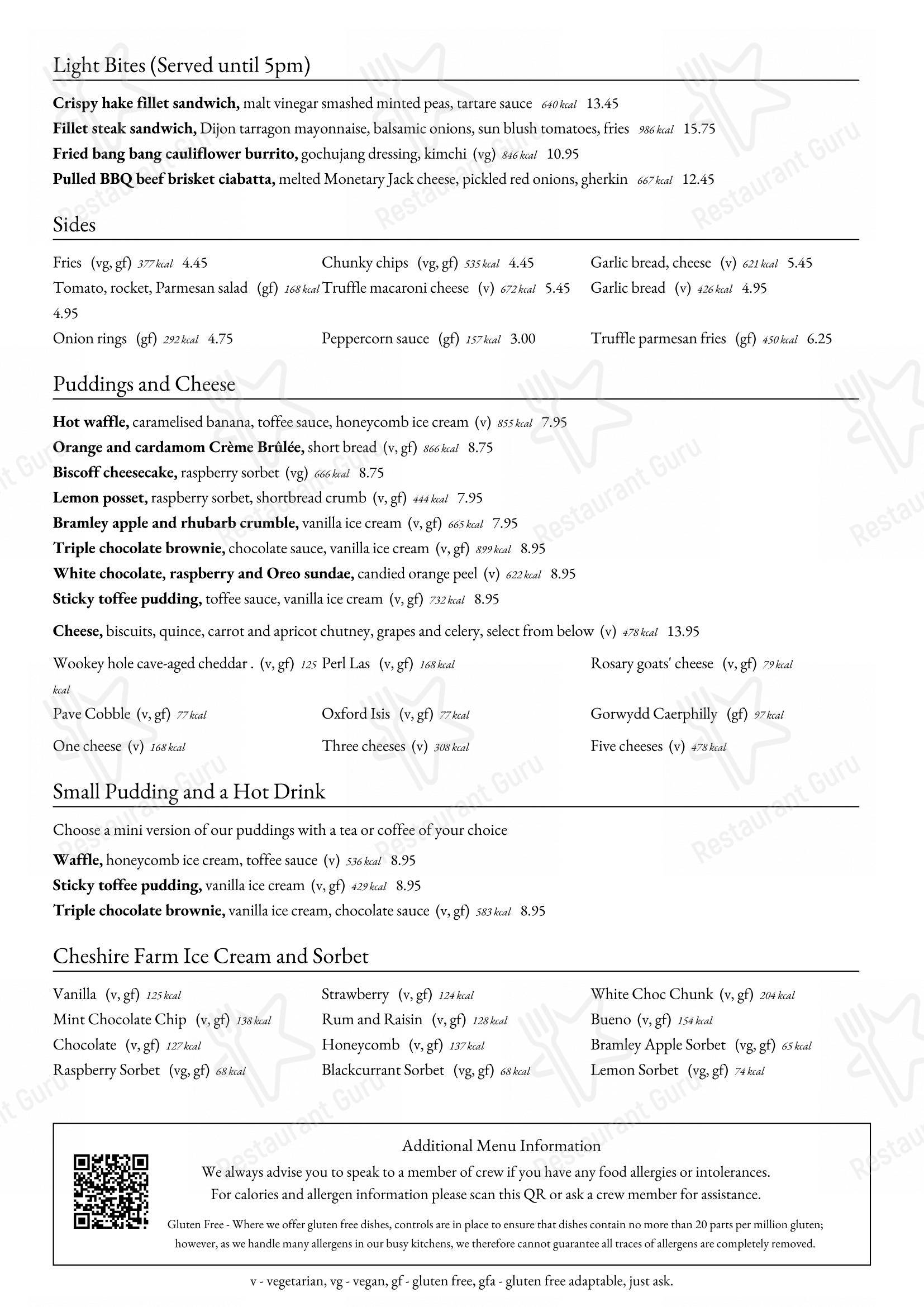 Menu at Sutton Hall pub & bar, Macclesfield