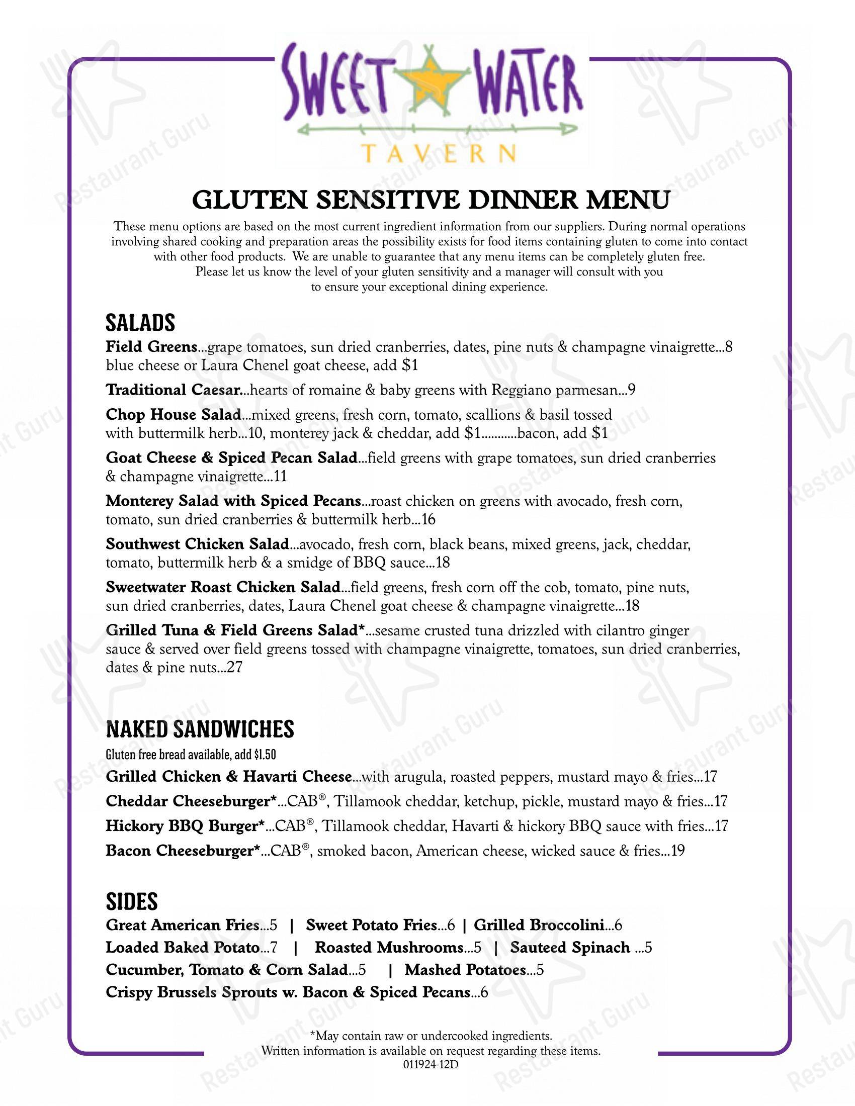 Menu at Sweetwater Tavern restaurant, Sterling